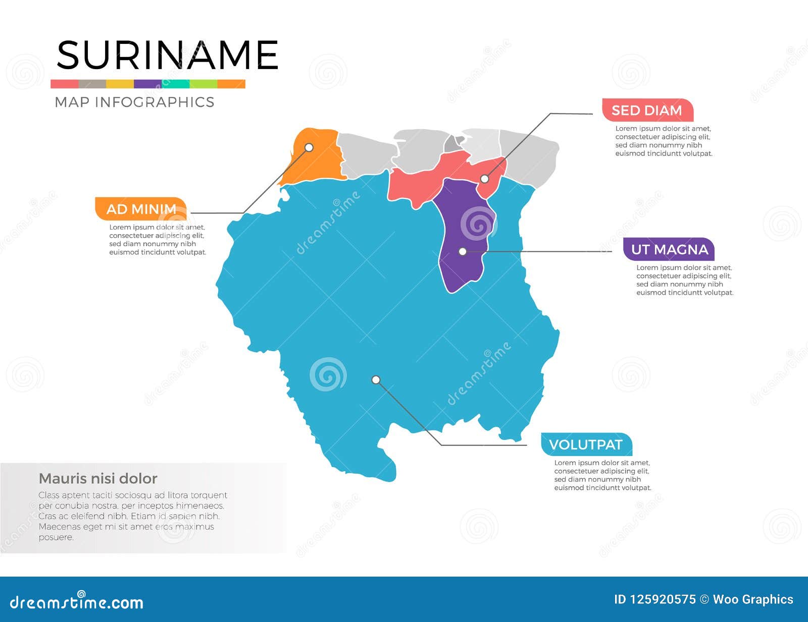 Suriname Map Infographics Vector Template with Regions and Pointer ...