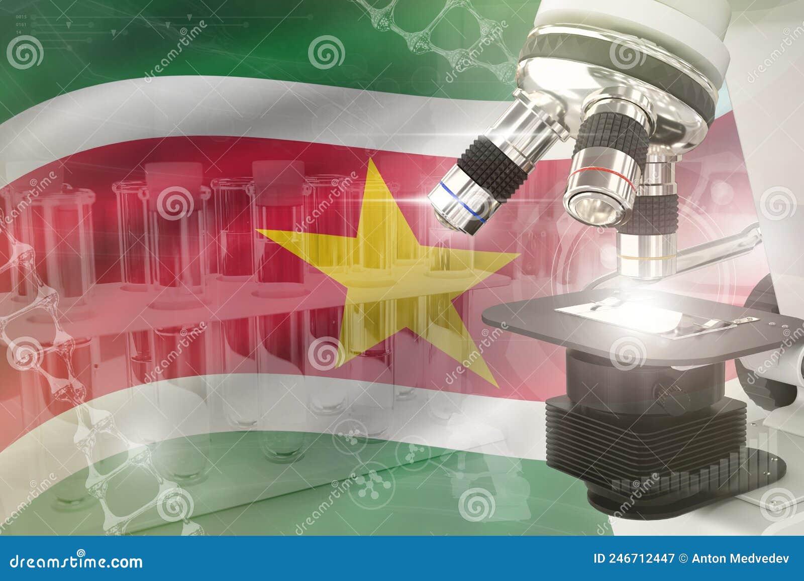 Suriname Science Development Digital Background - Microscope on Flag ...