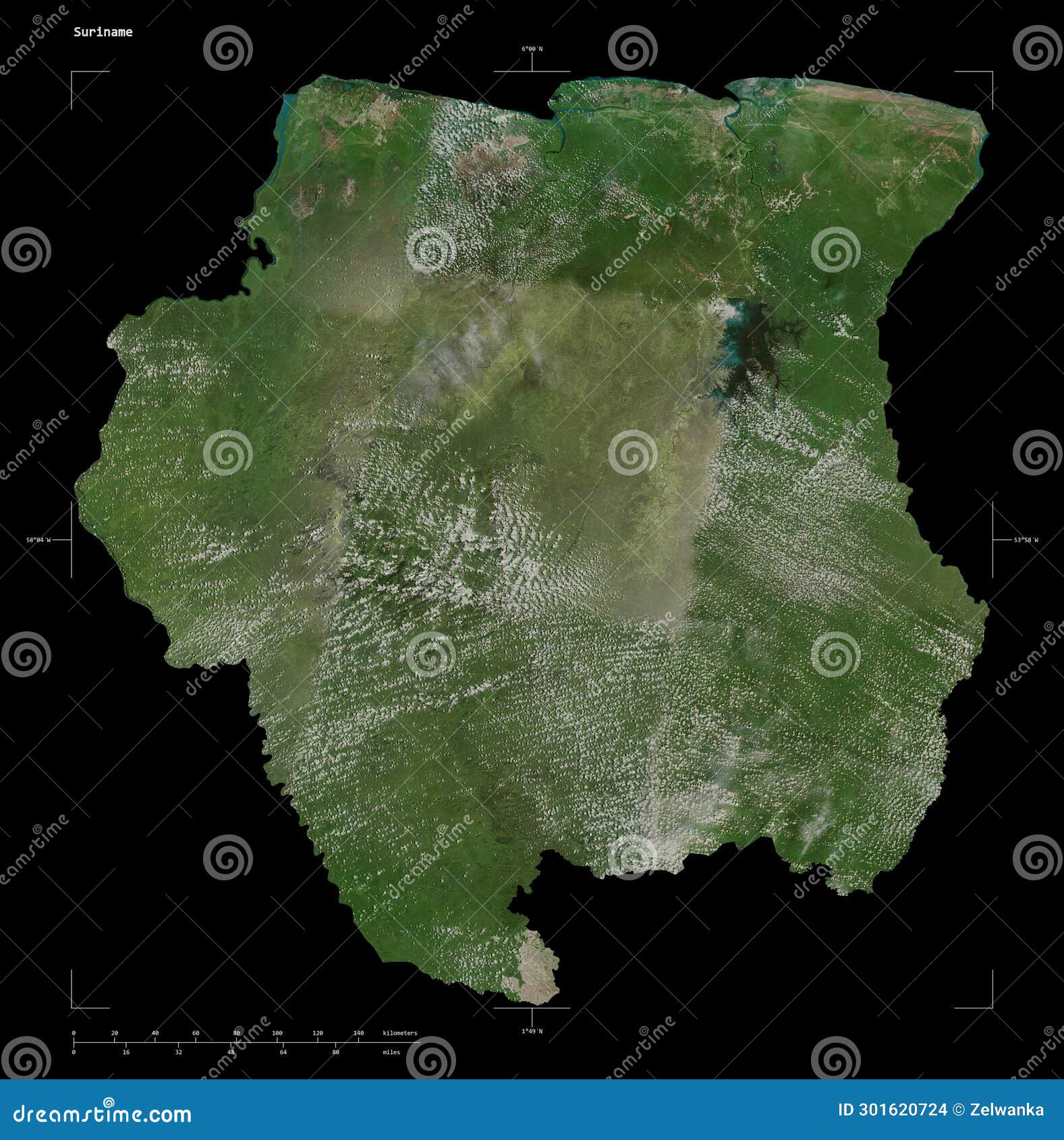Suriname Shape on Black. High-res Satellite Stock Illustration ...