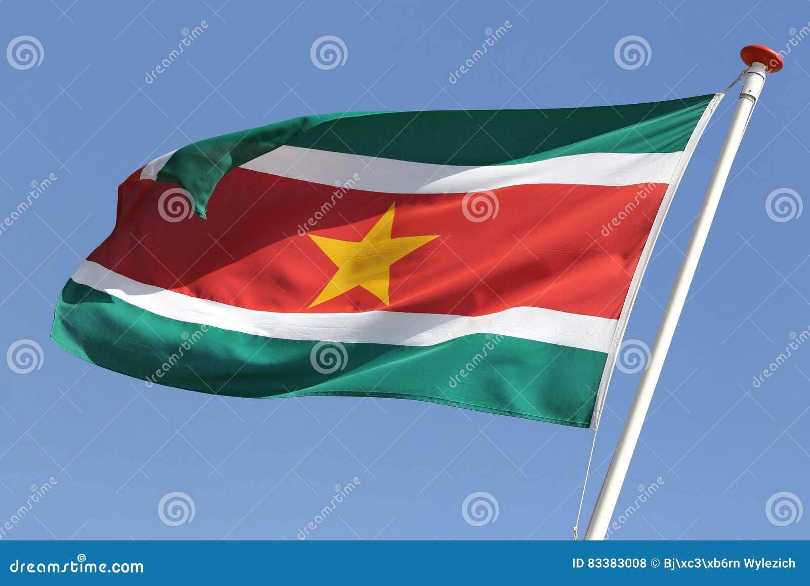 Surinamese flag stock photo. Image of blue, star, flagstaff - 83383008