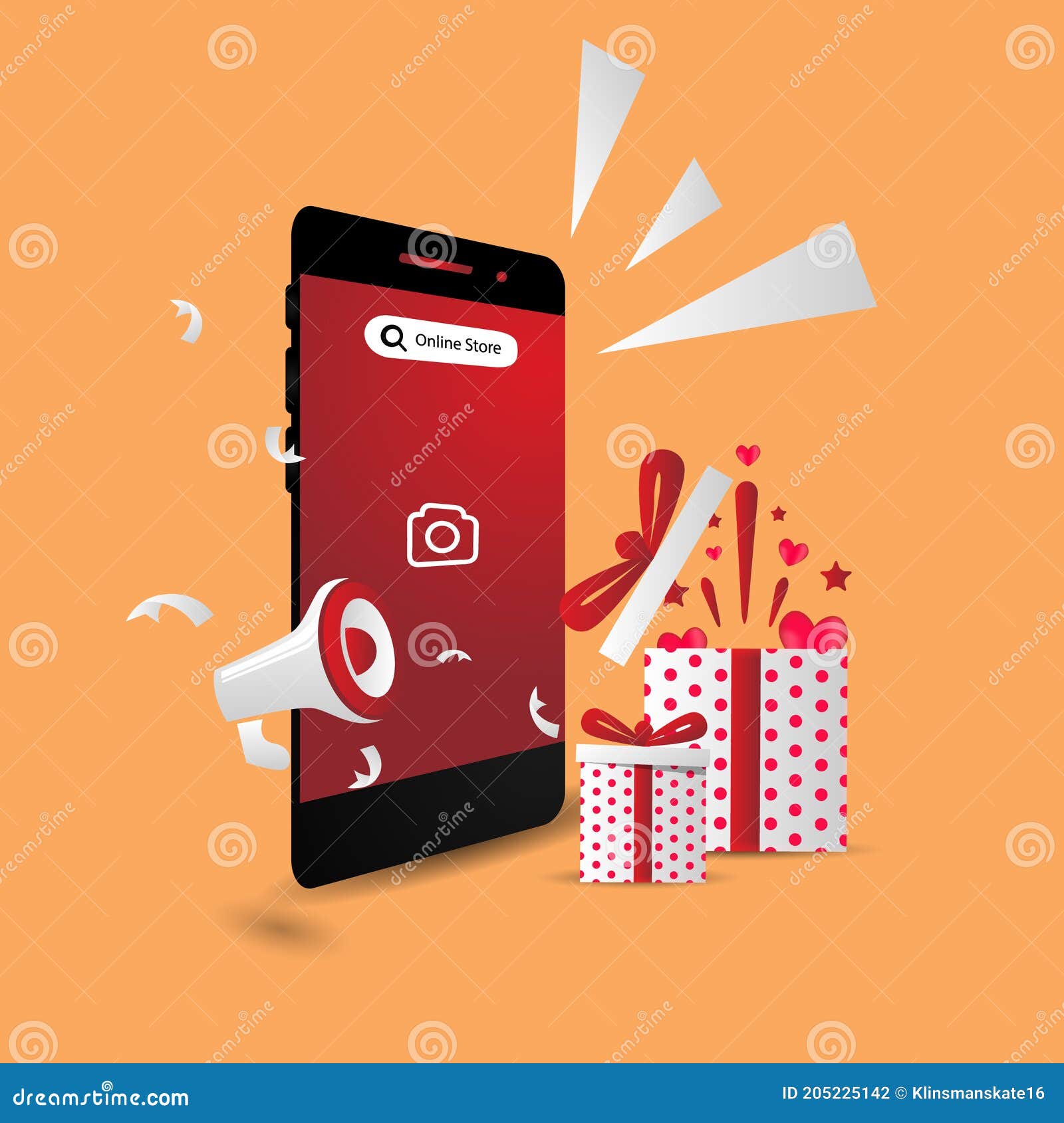 Surprise Gift Box with Megaphone and Realistic Mobile Phone Design ...