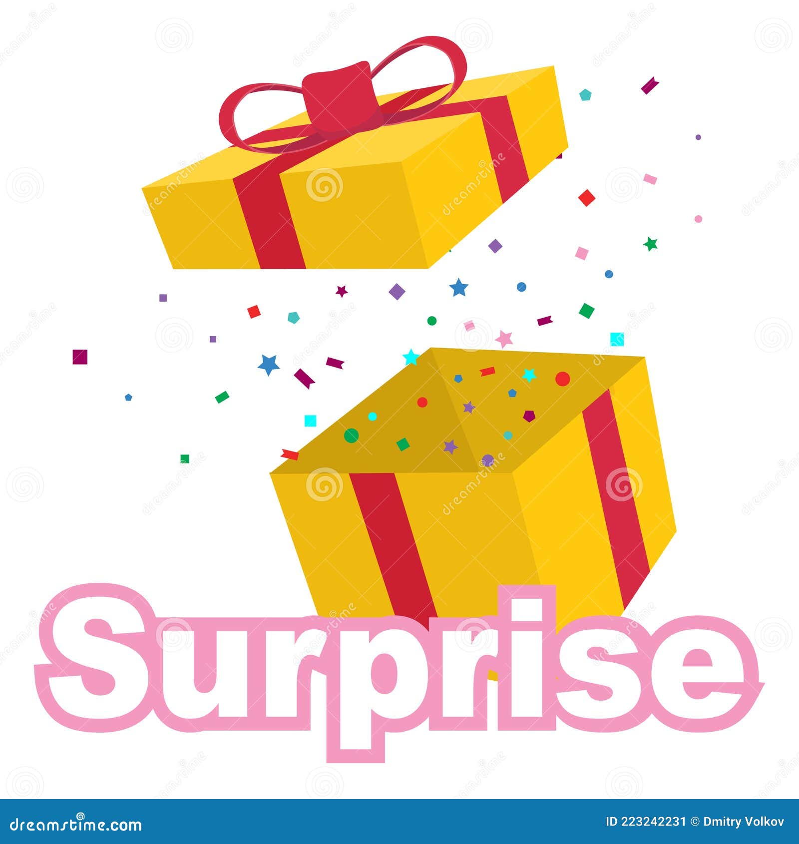 Surprise Gift Box. Open Box Surprise with Confetti. Vector Illustration ...