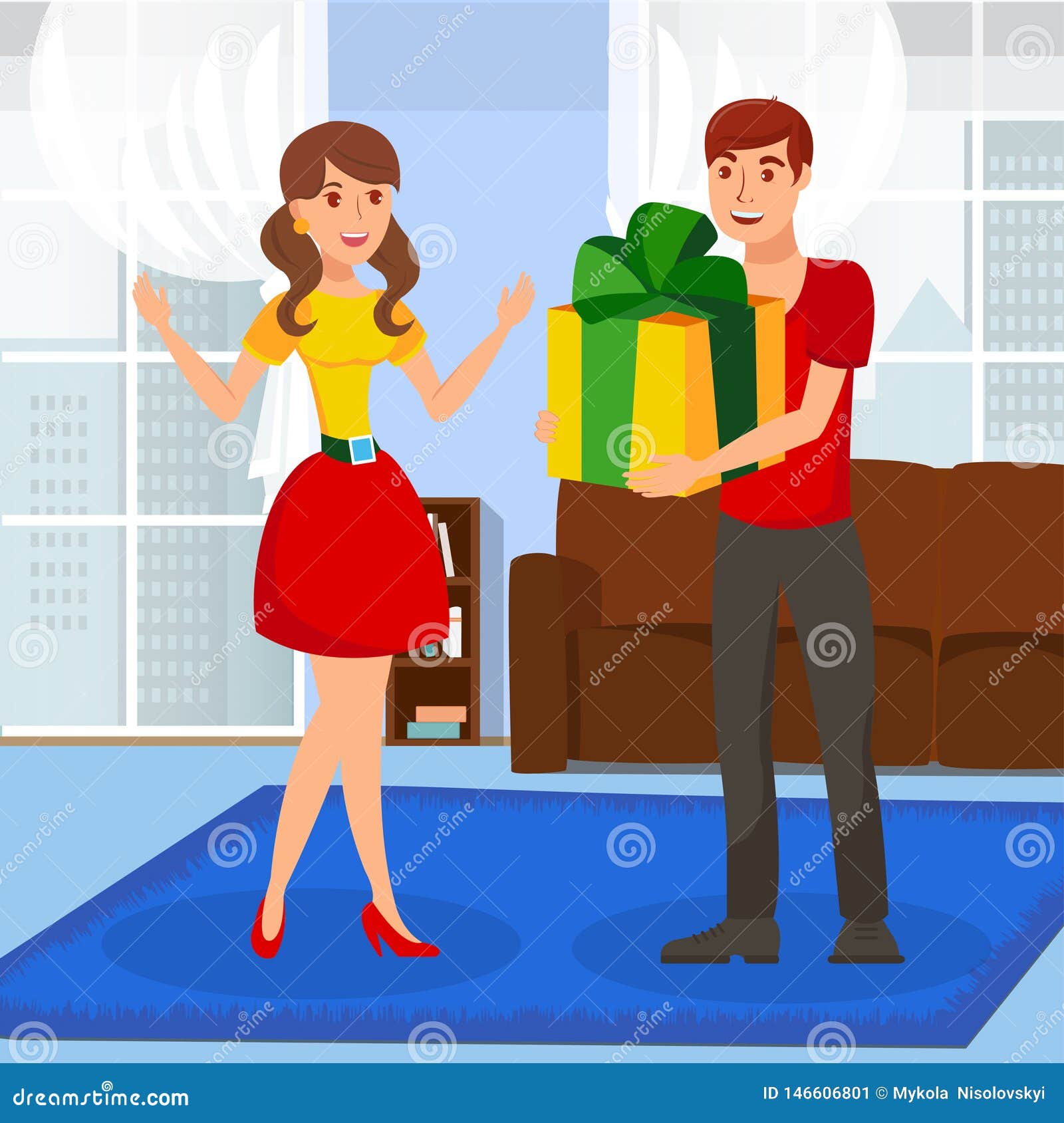 Surprise Gift Presenting Flat Vector Illustration Stock Vector ...
