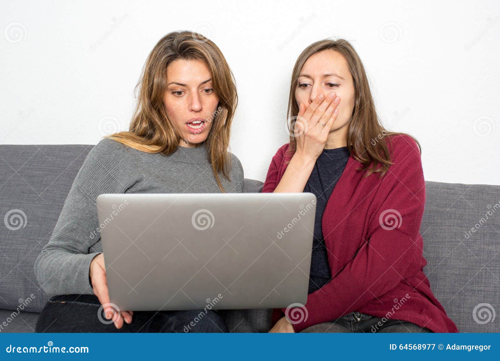 Surprise while Looking on Computer Stock Image - Image of sisters ...