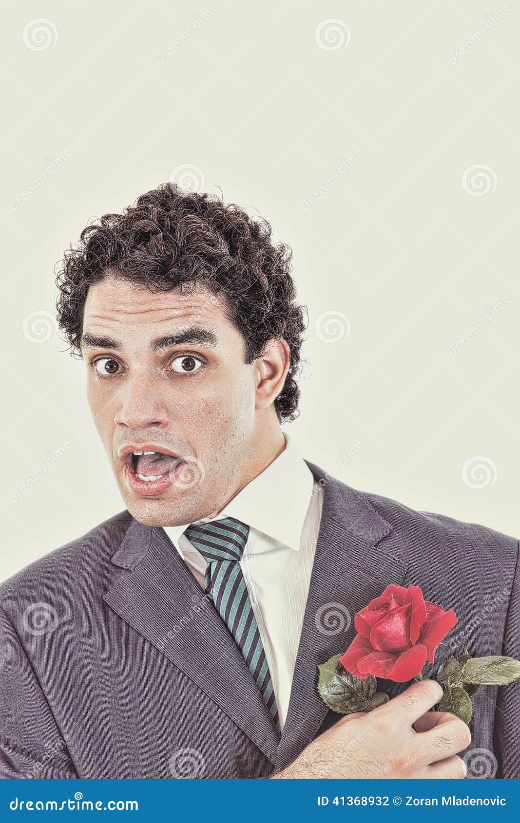 Surprised Afraid Man in Suit Trying To Avoid and Escape Rose Stock ...