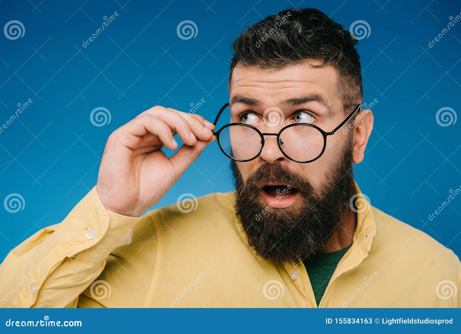 Surprised Bearded Man in Eyeglasses Isolated Stock Image - Image of ...