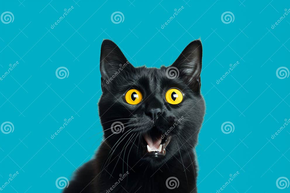 Surprised Black Cat on a Solid Blue Background Stock Illustration ...