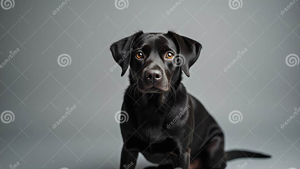 Surprised Black Labrador Against Gray Backdrop Stock Illustration ...