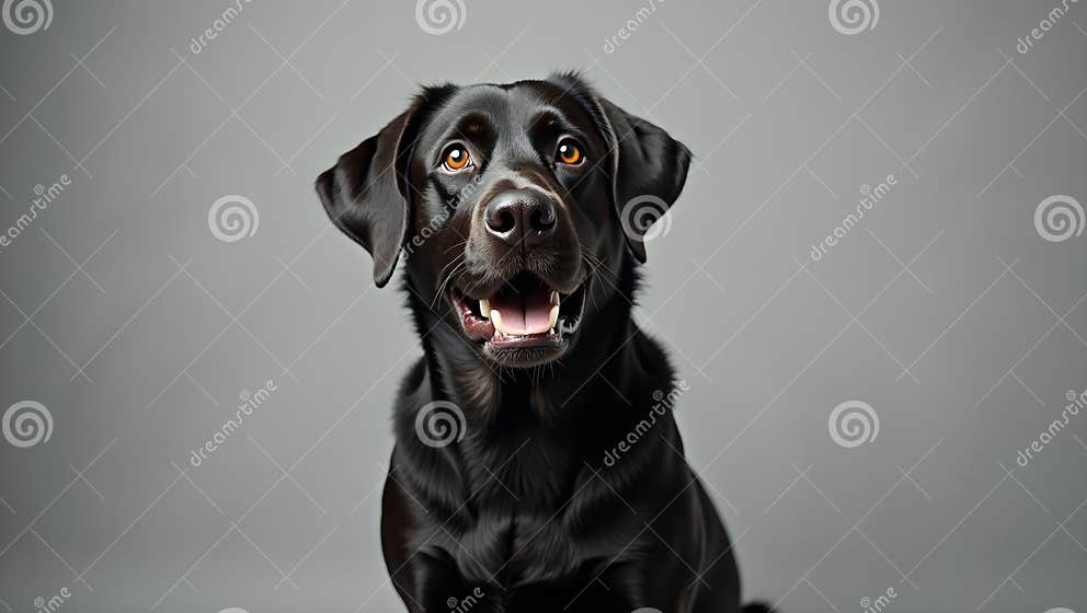 Surprised Black Labrador Against Gray Backdrop Stock Illustration ...