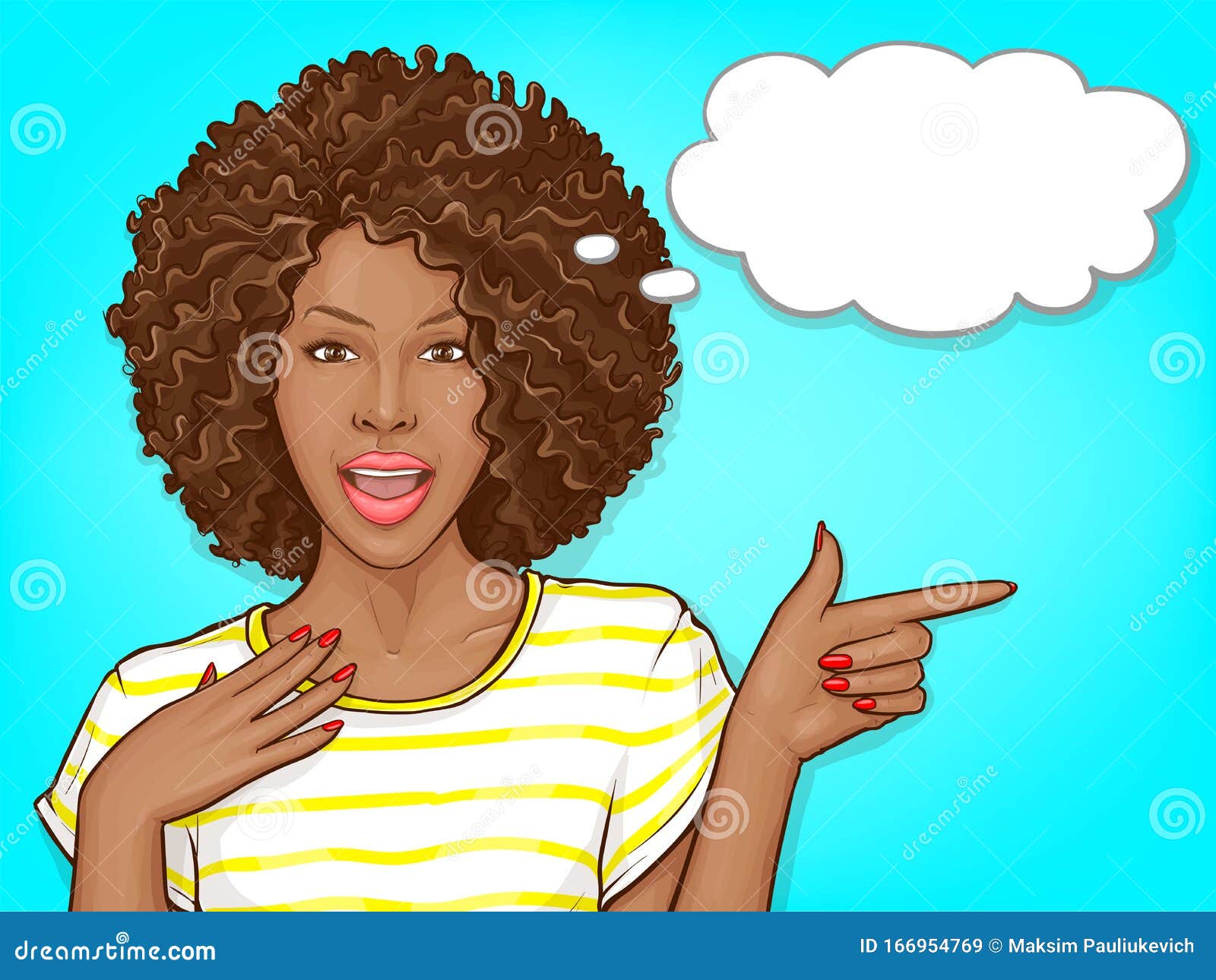 Surprised Black Woman Pointing By Finger Stock Vector Illustration Of