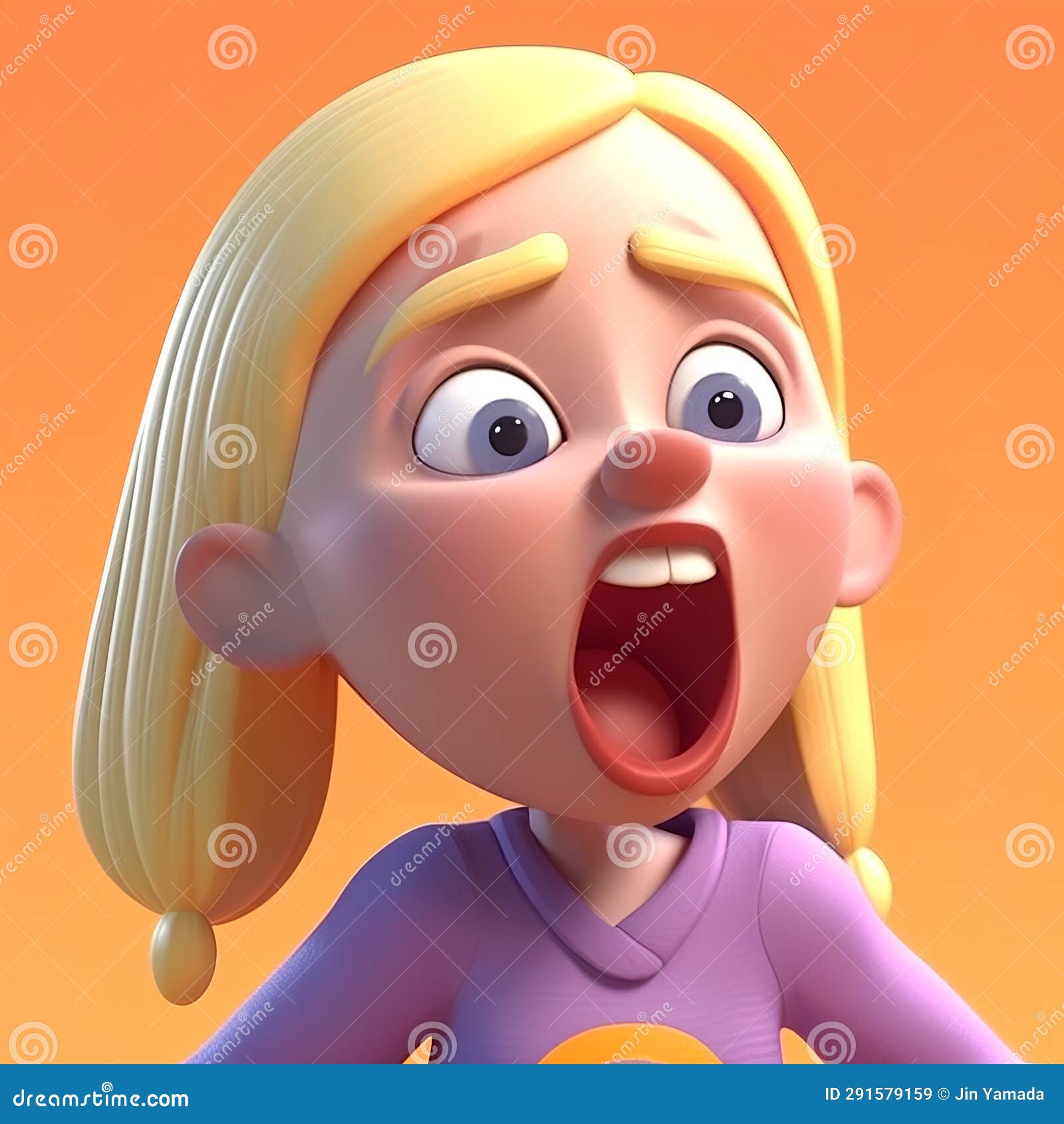 Surprised Blonde Girl with Open Mouth. 3D Render Stock Illustration - Illustration of simplistic ...