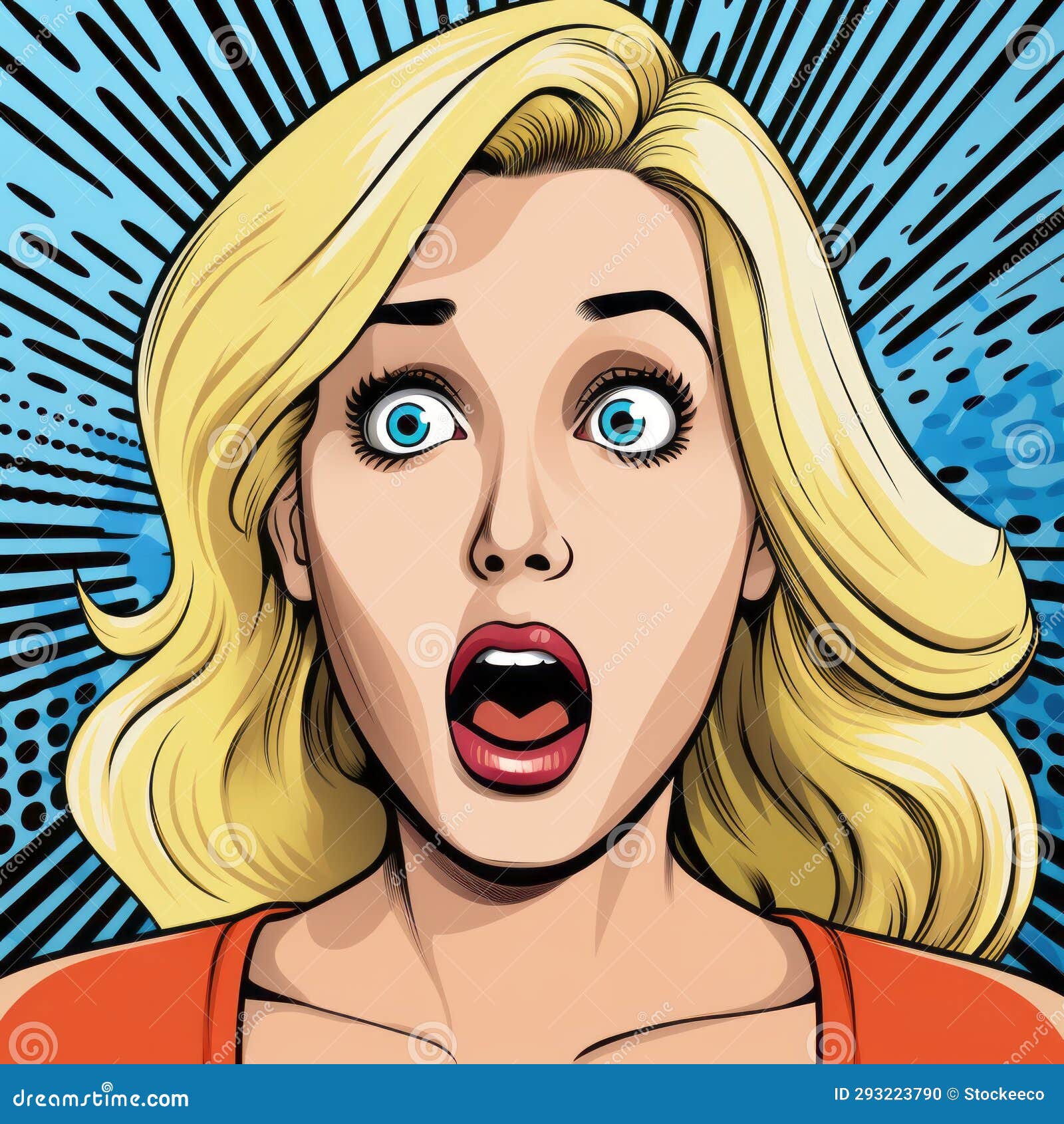 Surprised Blonde Woman Pop Art Vector Illustration Stock Illustration