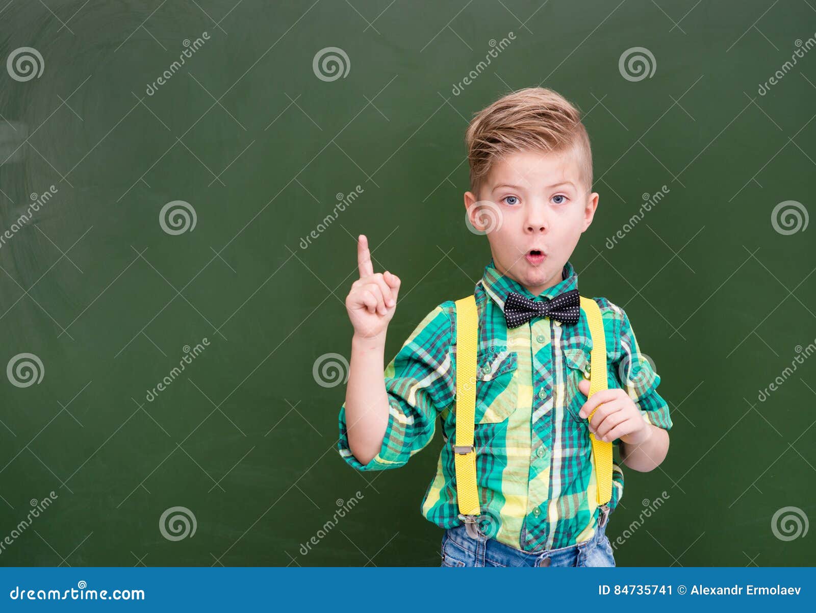 Surprised Boy Stands Near the Chalkboard Stock Image - Image of happy ...