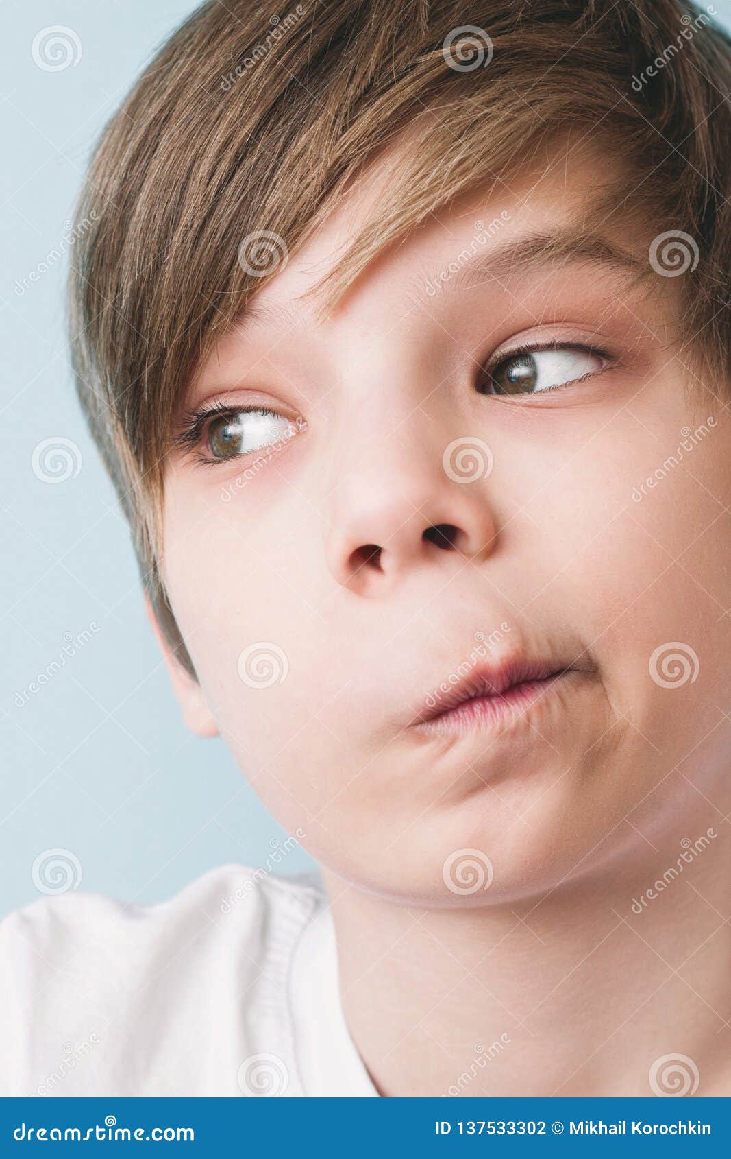 Surprised Boy Twisted His Mouth in Grimace of Perplexity Stock Photo ...