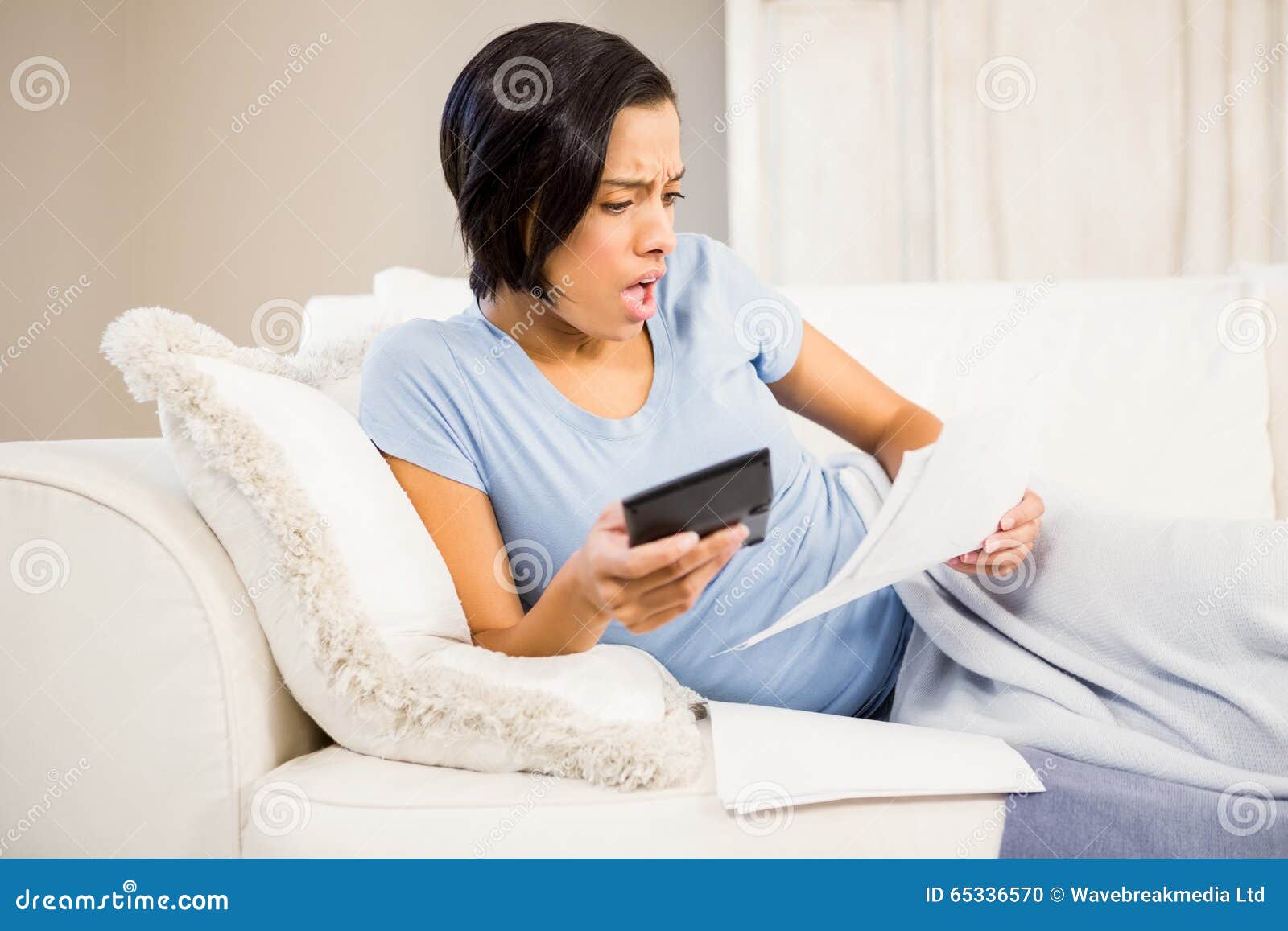 Surprised Brunette Counting Bills Stock Photo - Image of homey, abode ...