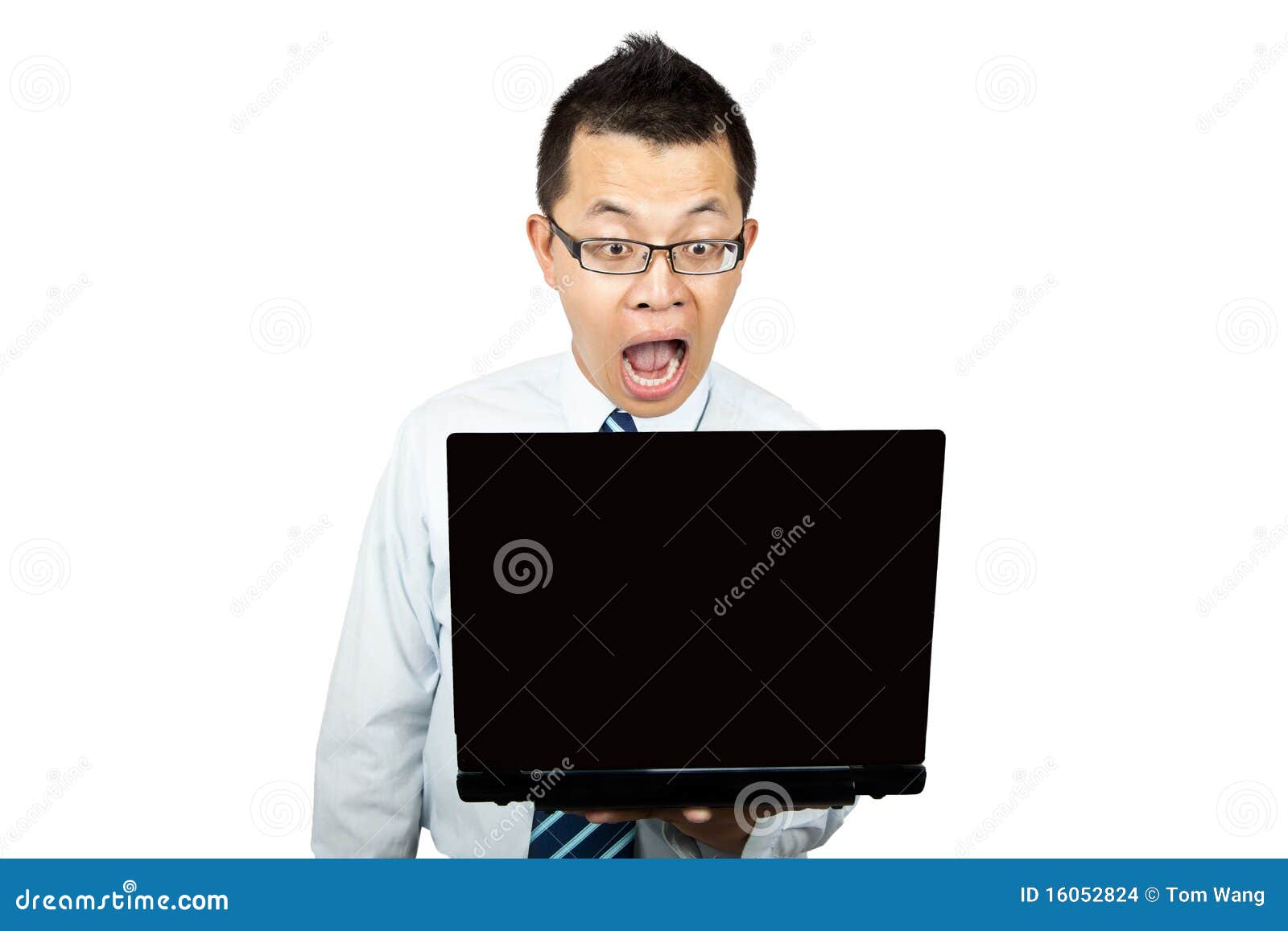Surprised Businessman and Computer Stock Photo - Image of action, asian ...