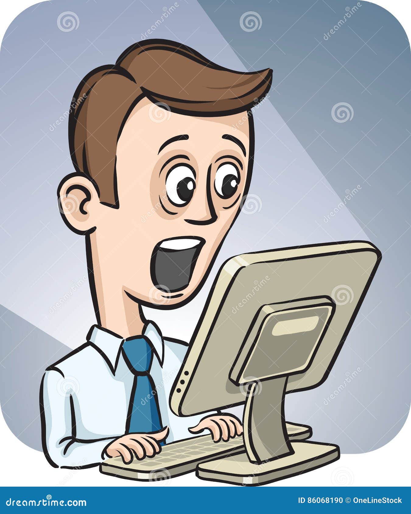 Surprised Businessman and Desktop Computer Stock Vector - Illustration ...