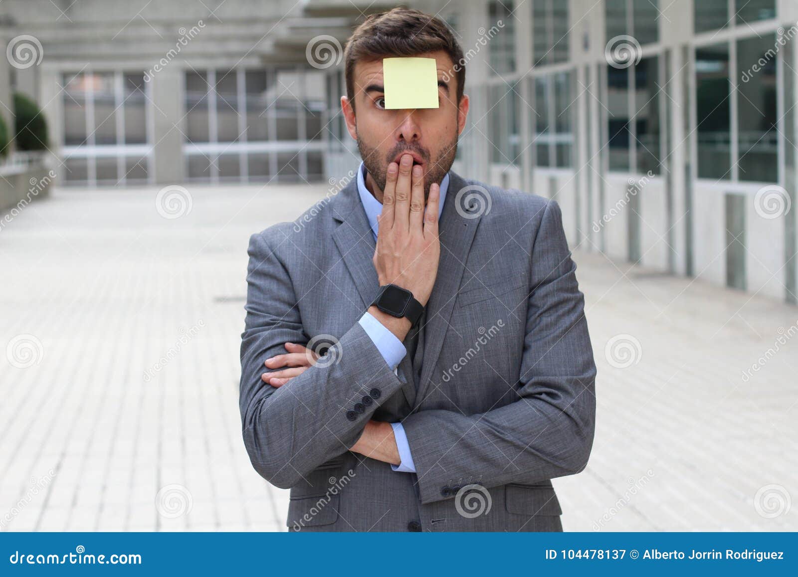 Surprised Businessman with a Note on His Forehead Stock Image - Image ...