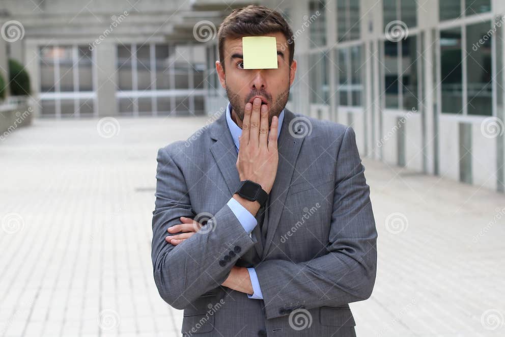 Surprised Businessman with a Note on His Forehead Stock Image - Image ...