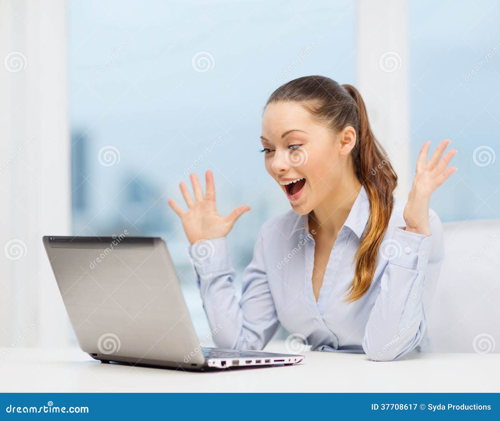Surprised Businesswoman with Laptop Stock Image - Image of email ...