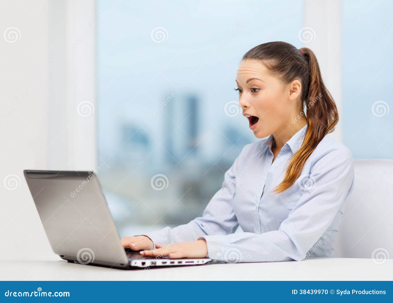 Surprised Businesswoman with Laptop Stock Photo - Image of asian ...