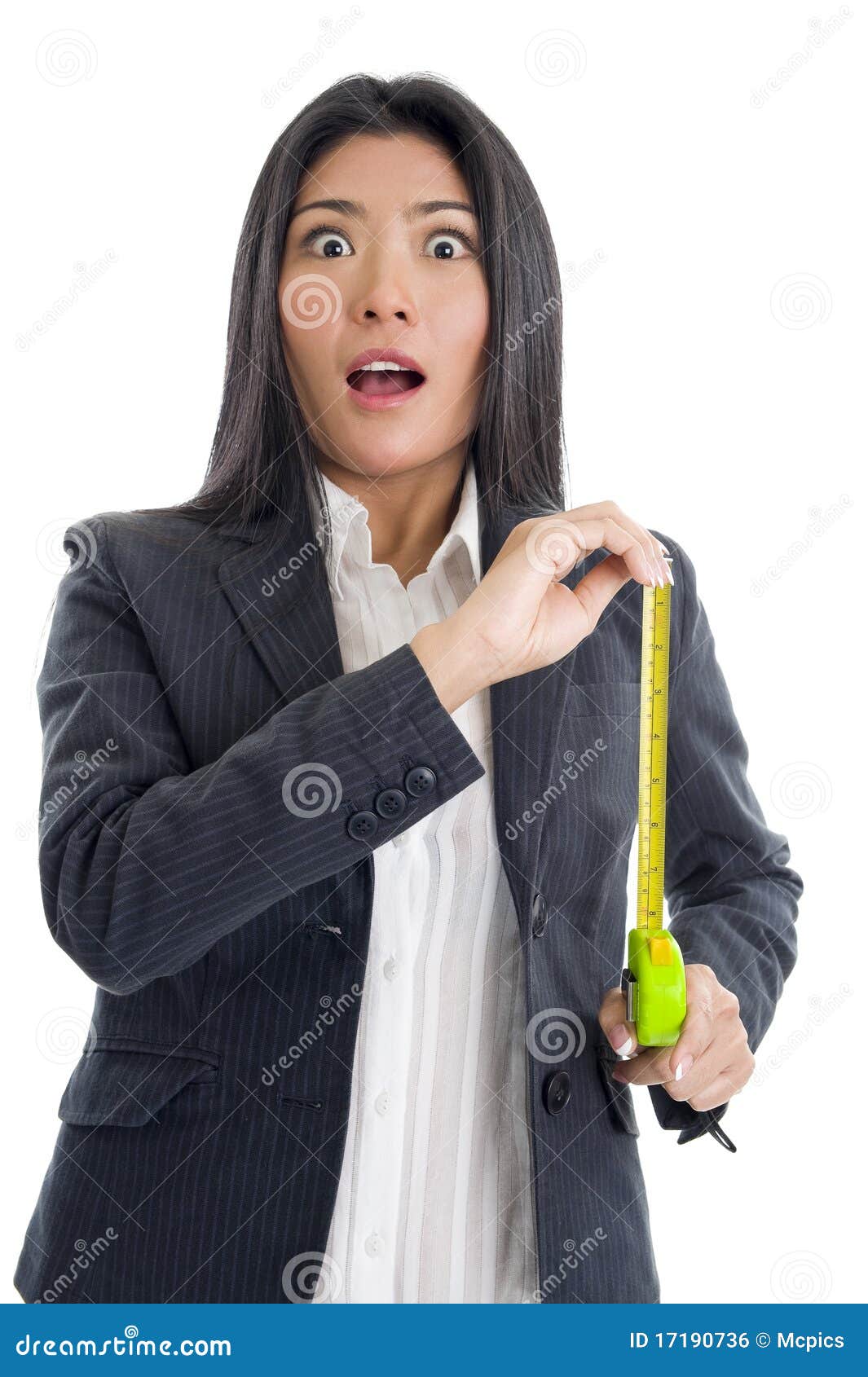 Surprised Businesswoman with Ruler Stock Photo - Image of show ...
