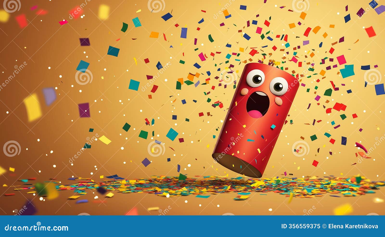 Surprised Cartoon Firecracker is Exploding, Throwing Colorful Confetti ...