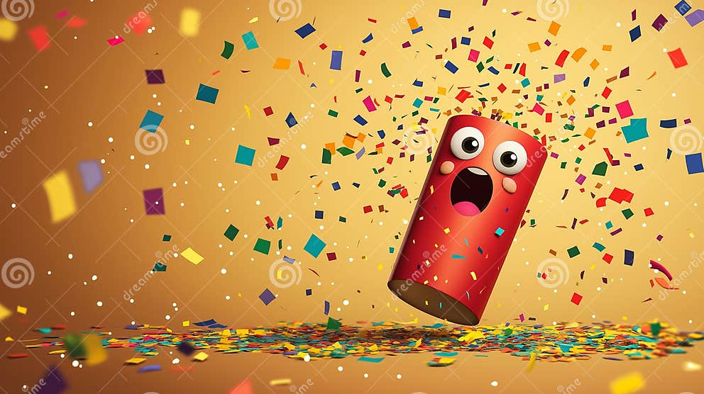 Surprised Cartoon Firecracker is Exploding, Throwing Colorful Confetti ...