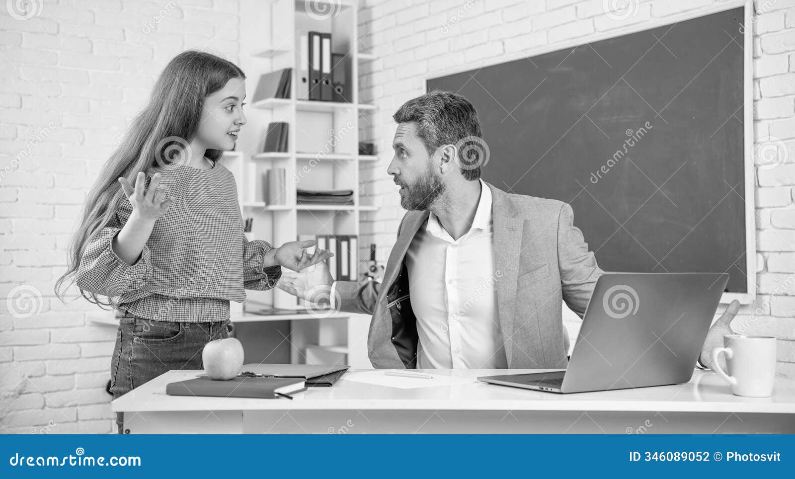 Surprised Child with Man Tutor in Classroom. Education Stock Photo ...