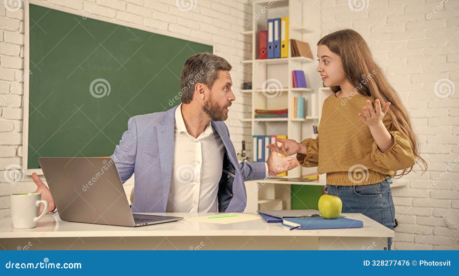 Surprised Child with Man Tutor in Classroom. Education Stock Photo ...