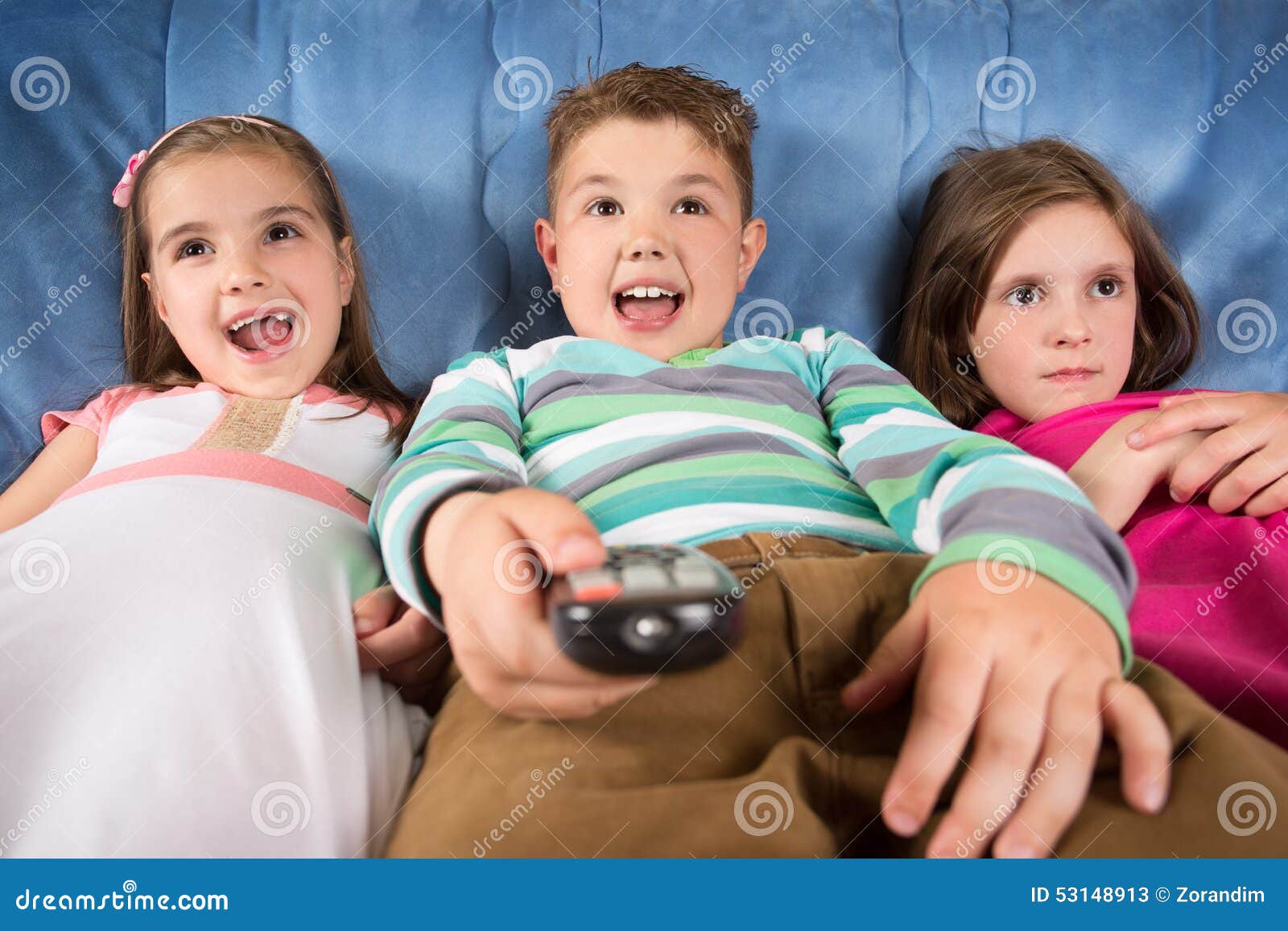 Surprised Children Watching TV Stock Image - Image of kids, room: 53148913