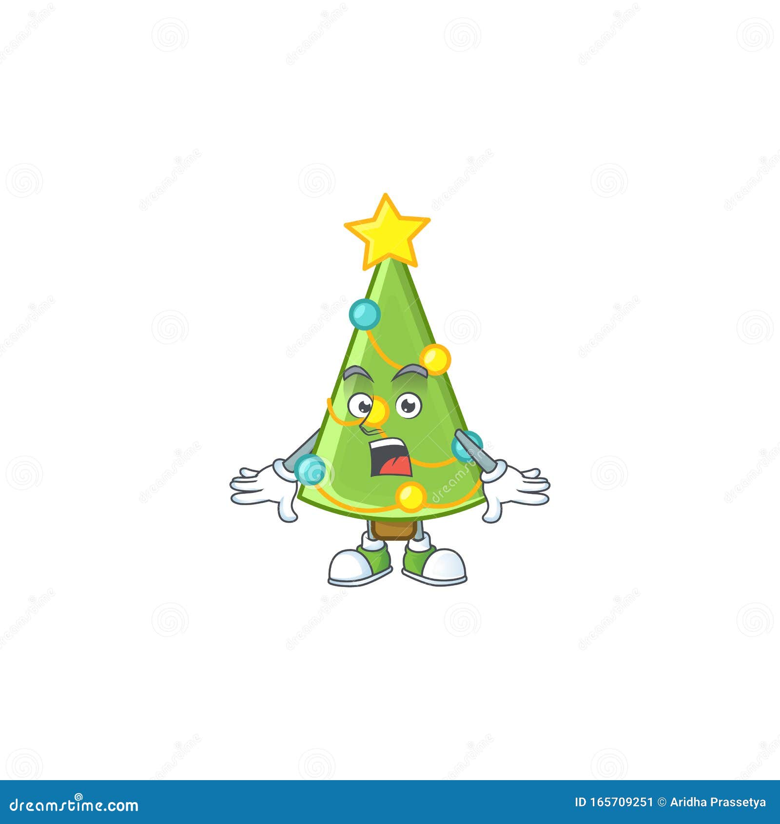 Surprised Christmas Tree Decoration Face Gesture on Cartoon Style Stock ...