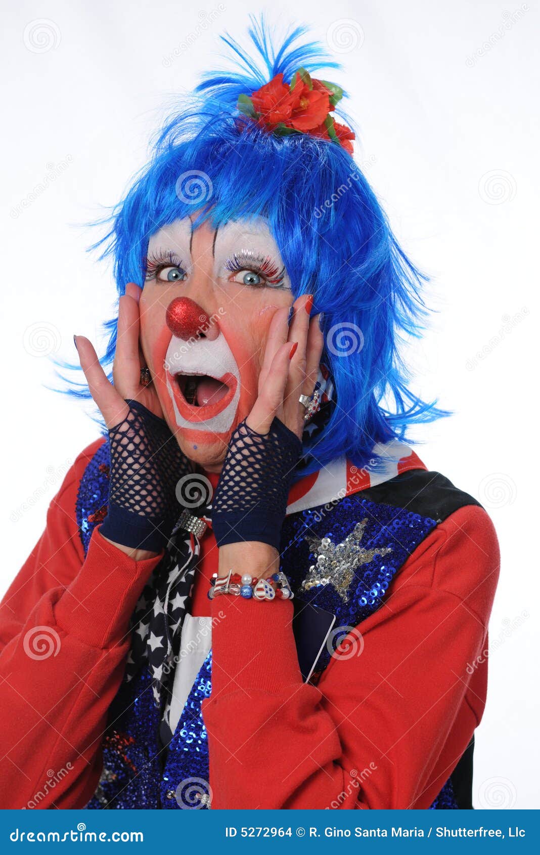 Surprised Clown with Blue Hair Stock Photo - Image of actress, paint ...