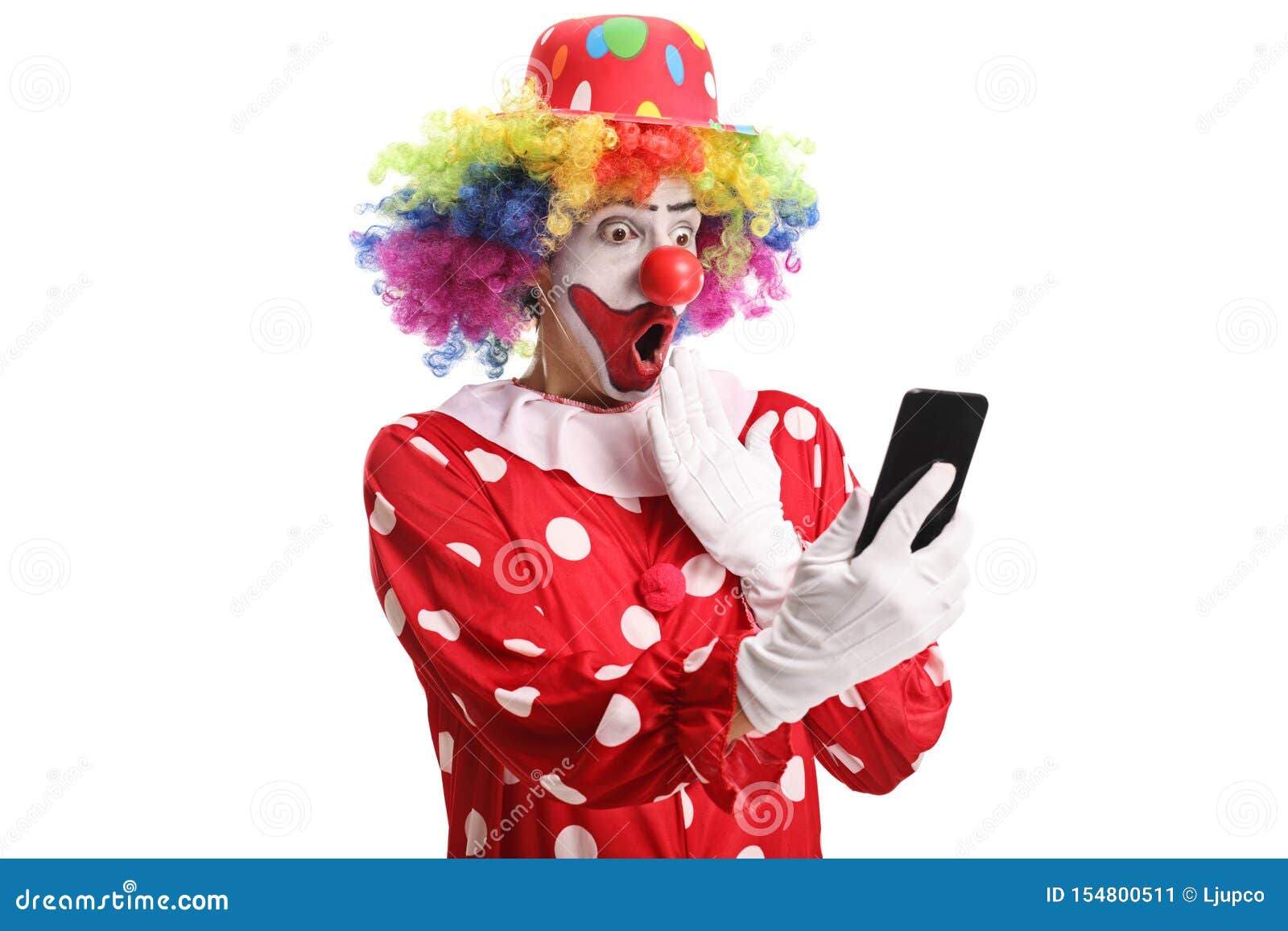 Surprised Clown Looking at a Mobile Phone Stock Image - Image of ...