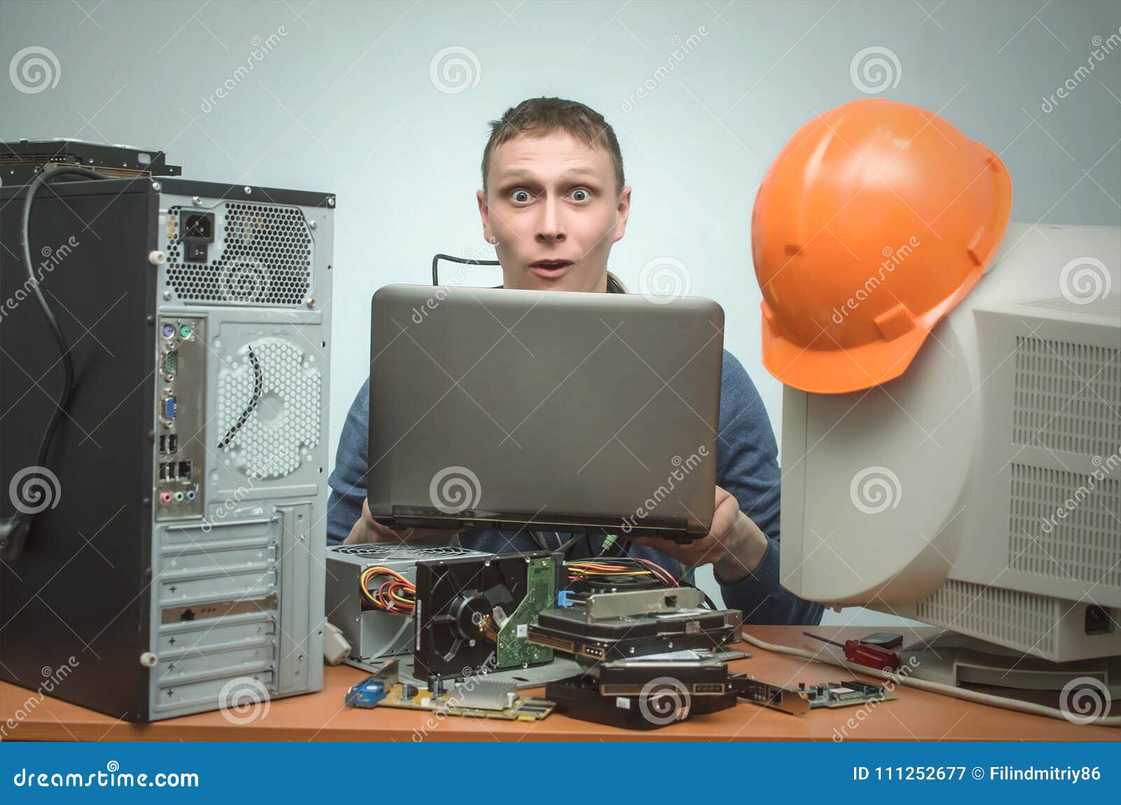 Repairman Working on Laptop Computer. Stock Image - Image of diagnosics ...