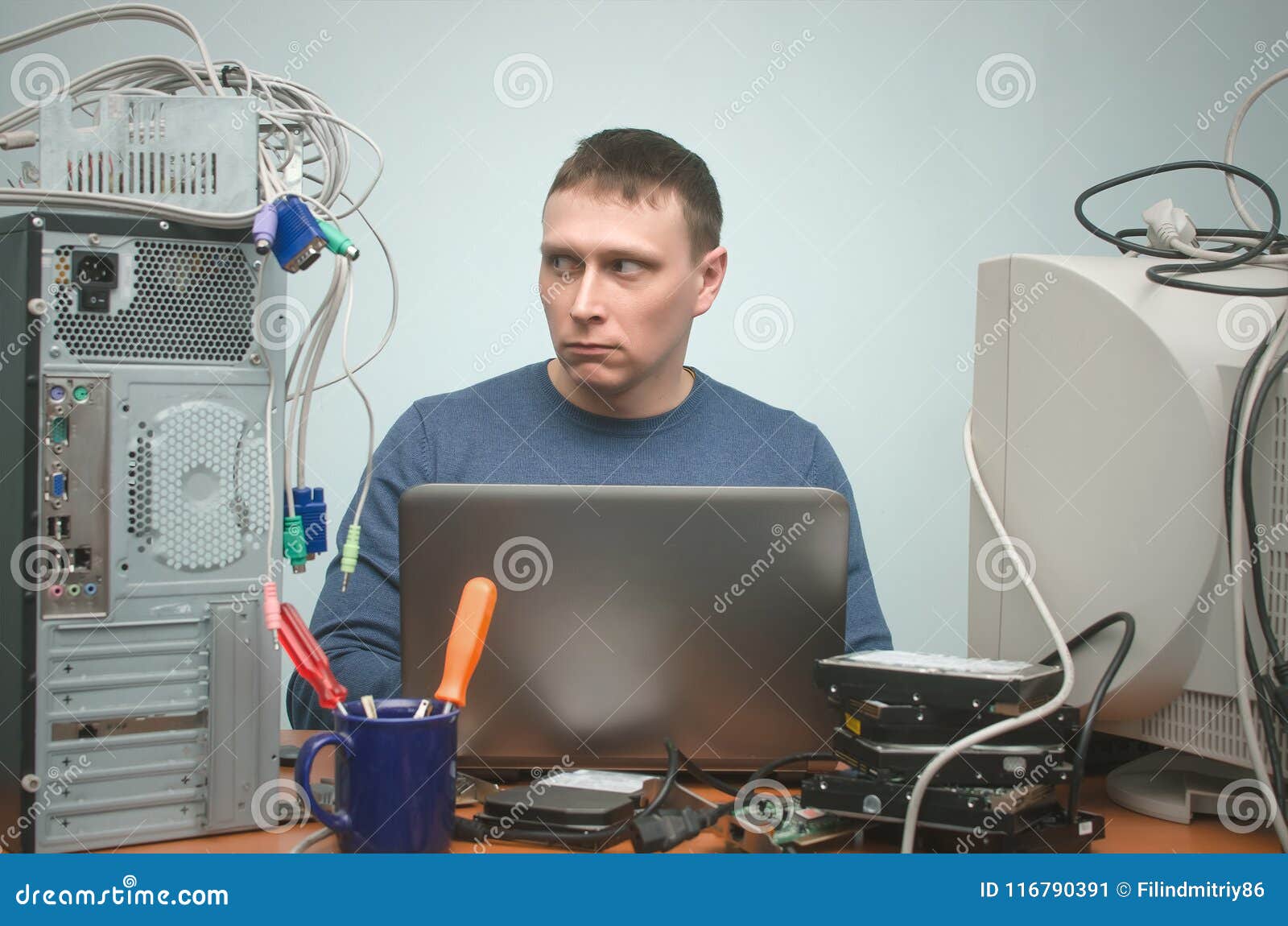 Computer Technician Specialist. PC Repairman. Stock Image - Image of ...