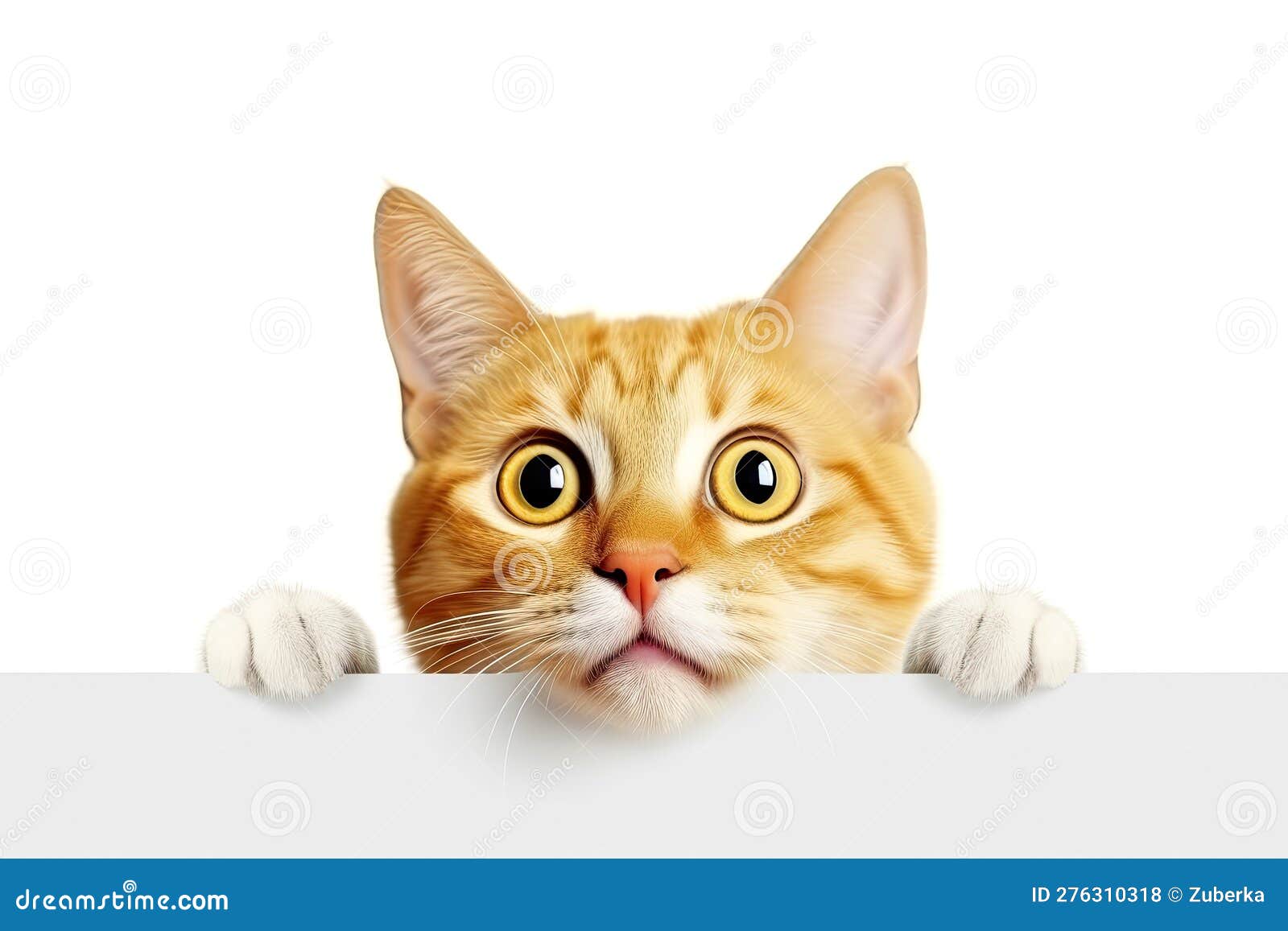 Surprised Cute Cat Above Banner Isolated on White Stock Illustration ...