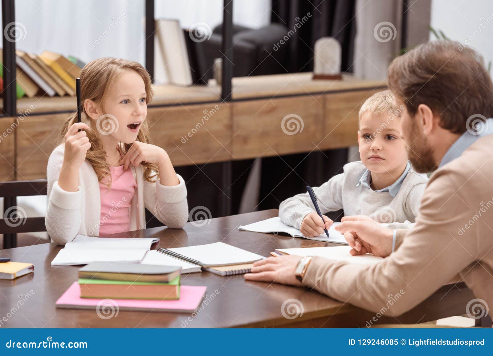 Surprised Daughter Showing Father Stock Image - Image of selectivefocus ...