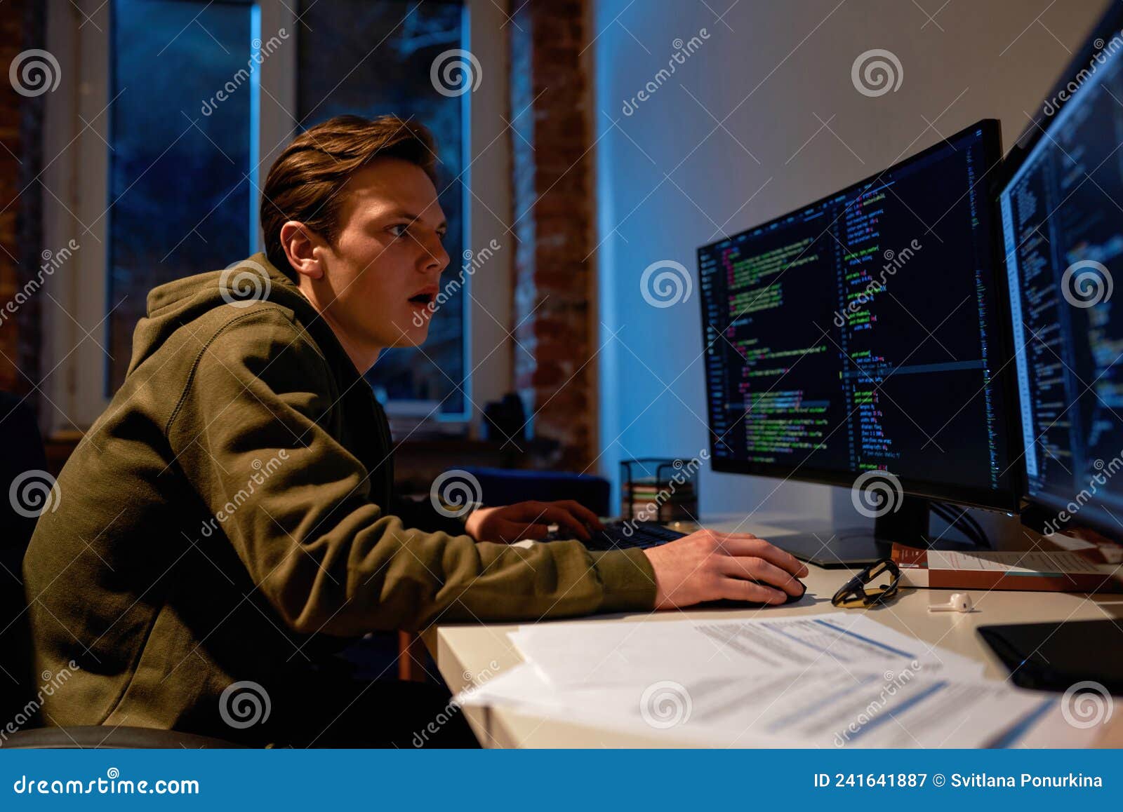 Surprised it Developer Watch on Computer Monitor Stock Image - Image of ...