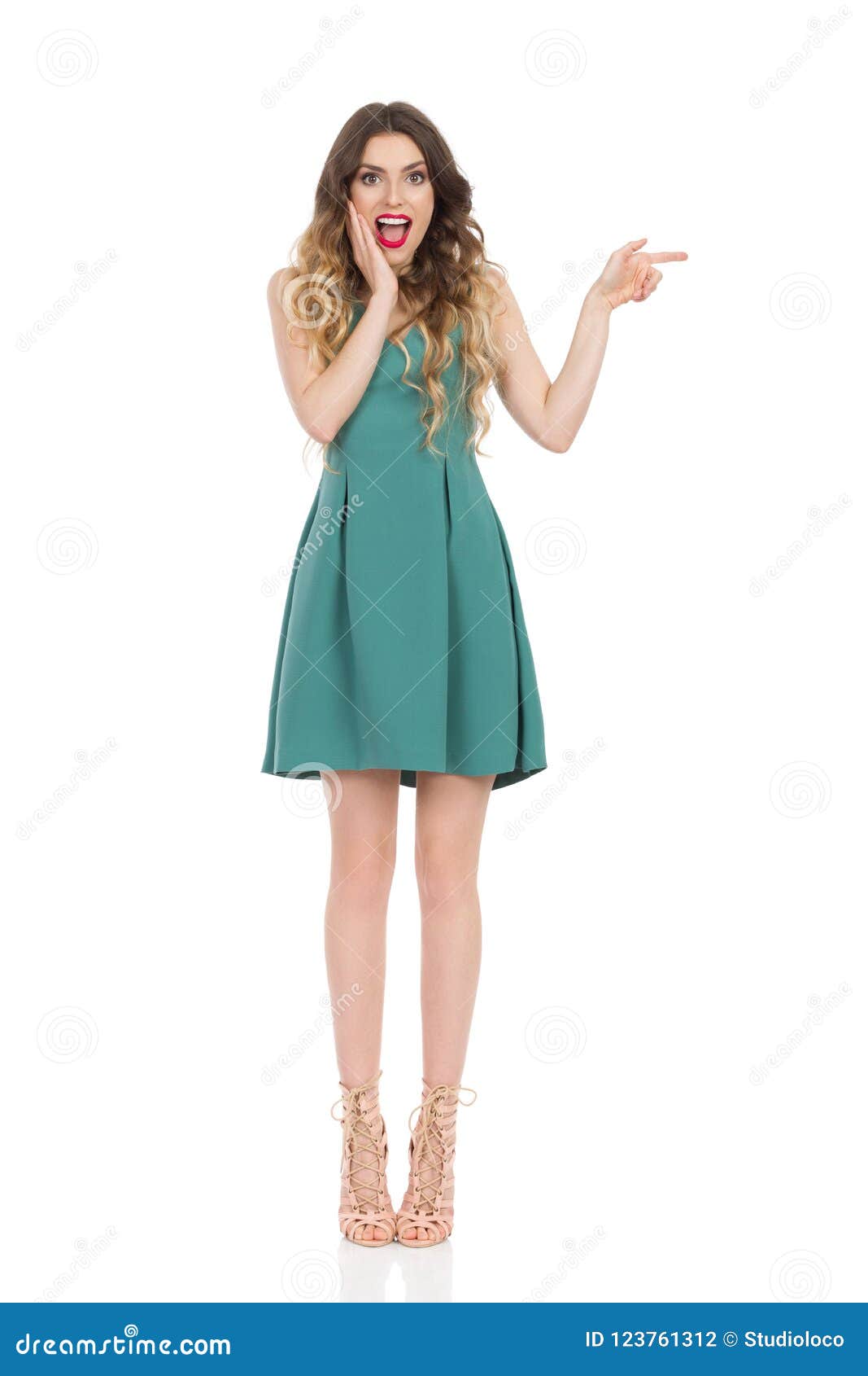 Surprised Elegant Woman in Mini Dress and High Heels is Pointing Stock ... Surprised Elegant Woman in Mini Dress and High Heels is Pointing Stock ...