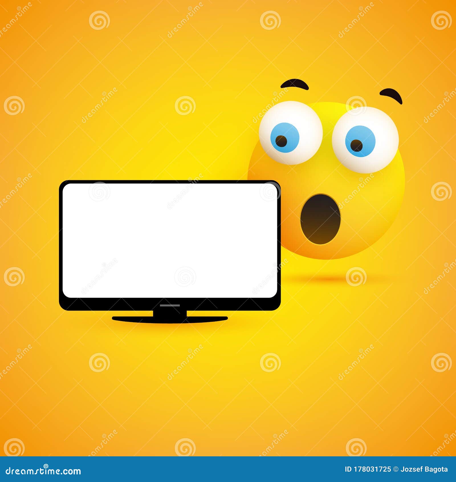 Surprised Emoticon with Pop Out Eyes and Laptop Computer on Yellow ...