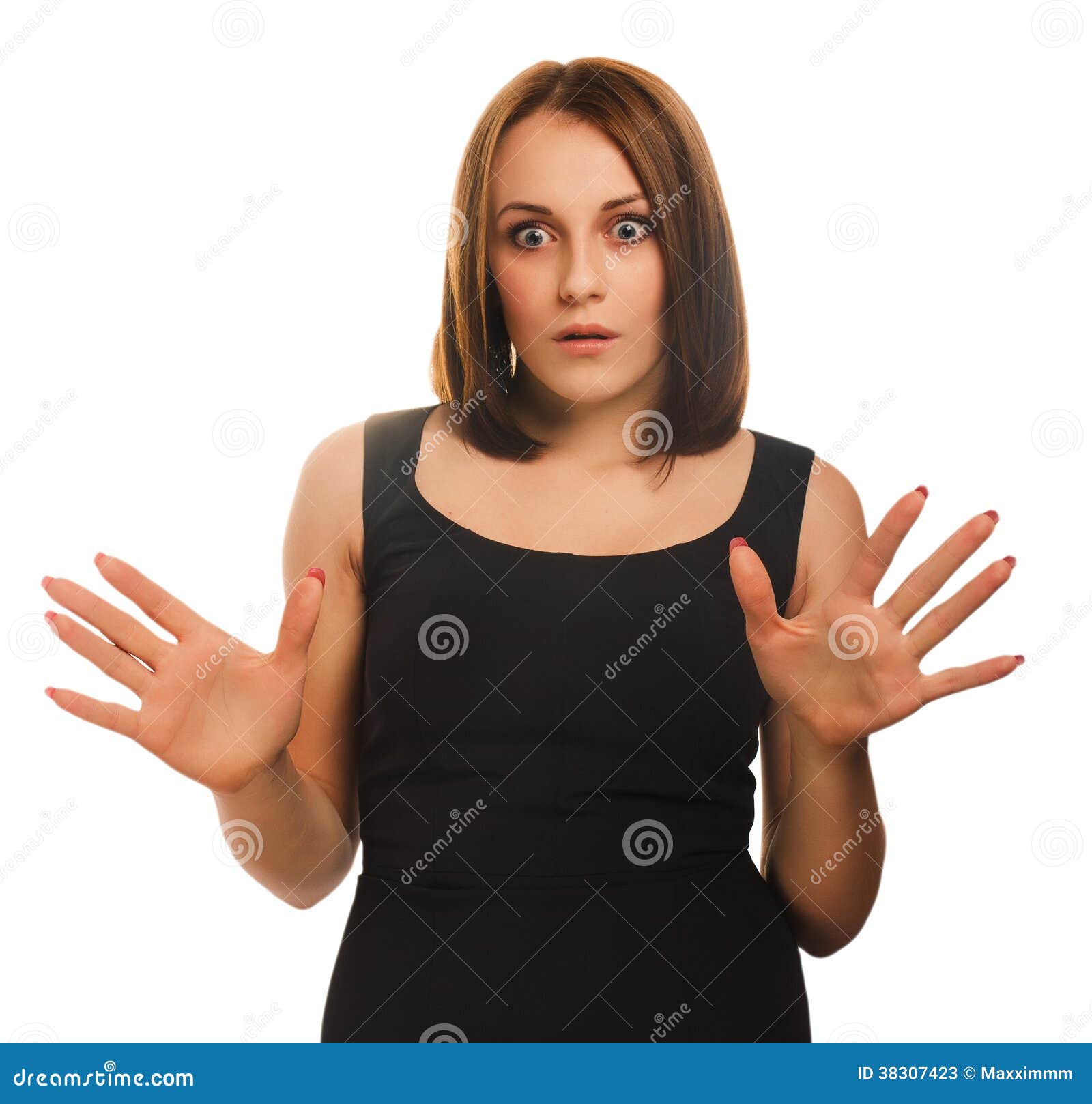 Surprised Excited Brunette Woman Throws Up His Stock Image - Image of ...