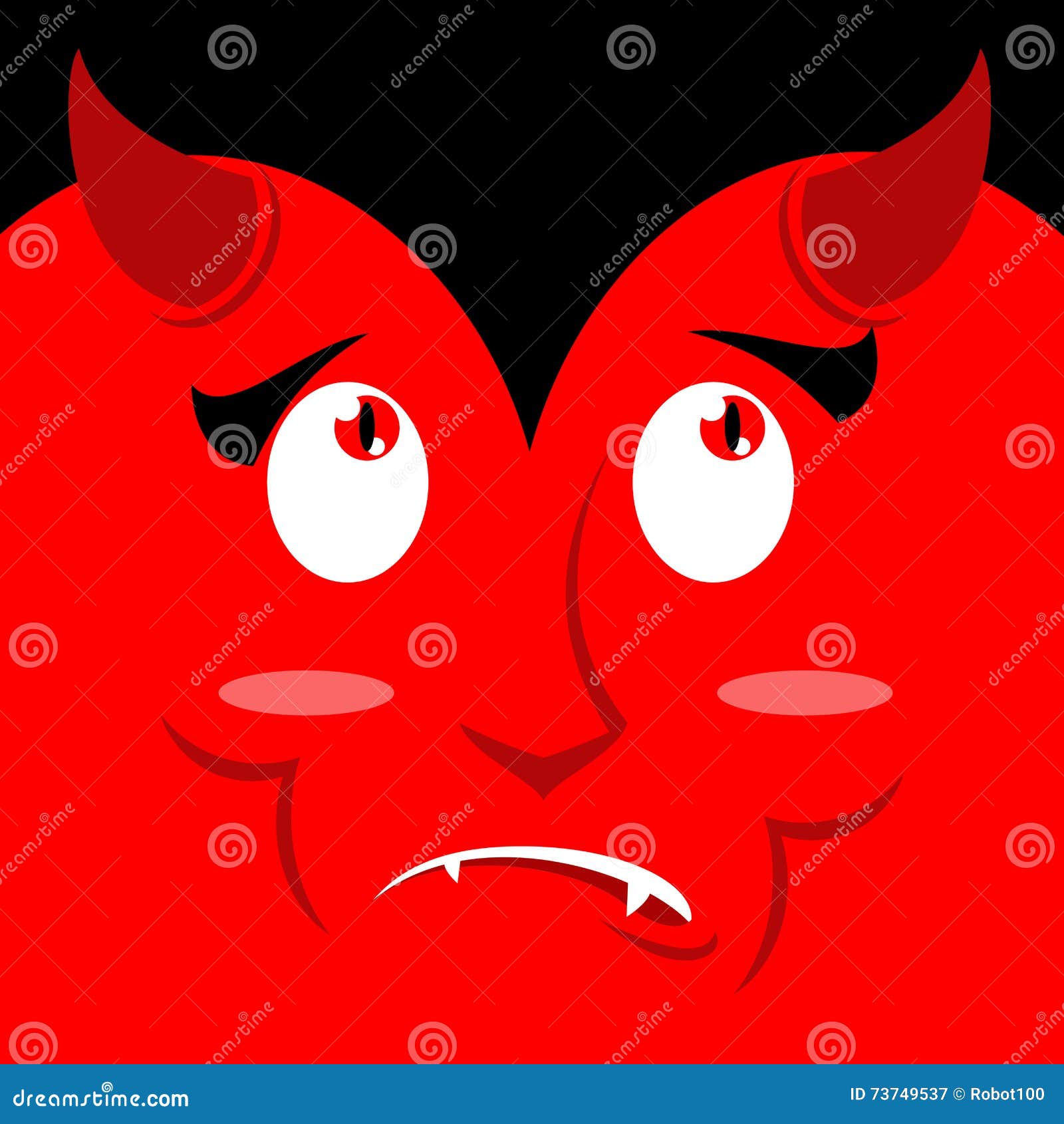 Surprised Face of Devil on Red Background. Discouragement Demon Stock ...