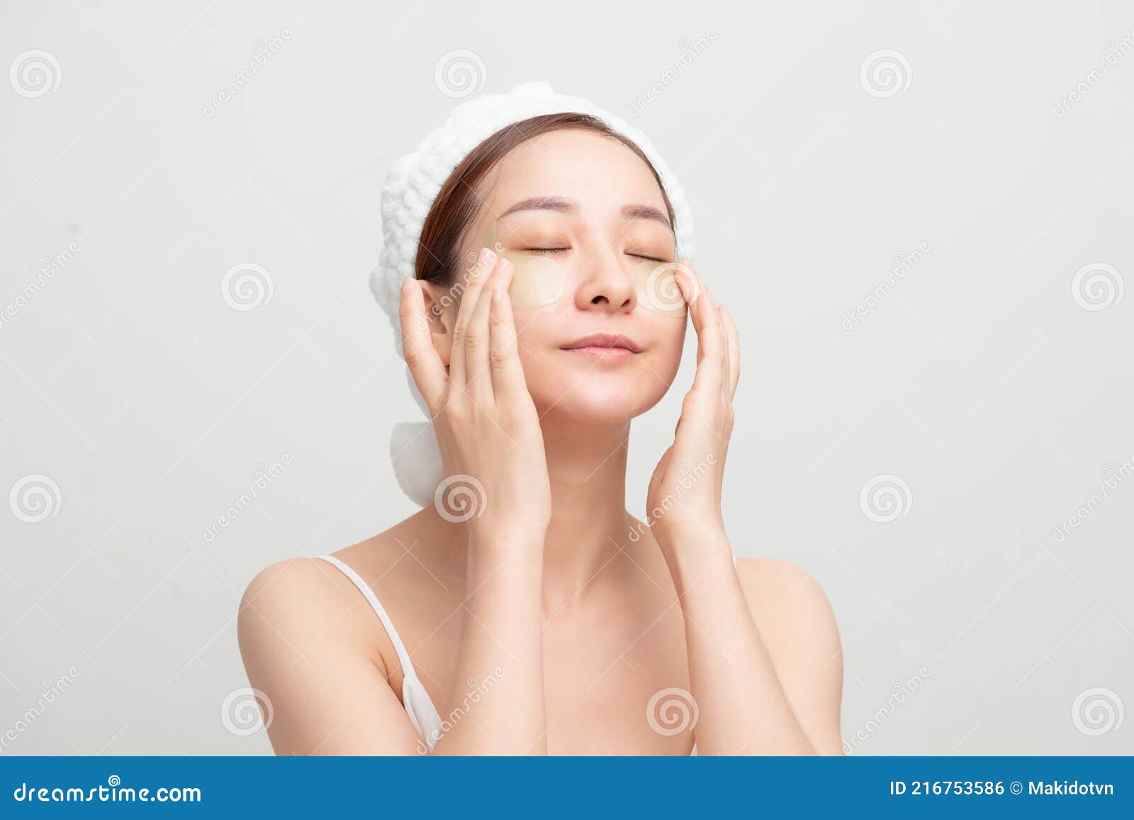 Surprised Face Woman Touch Patches Under Eyes Stock Photo - Image of ...