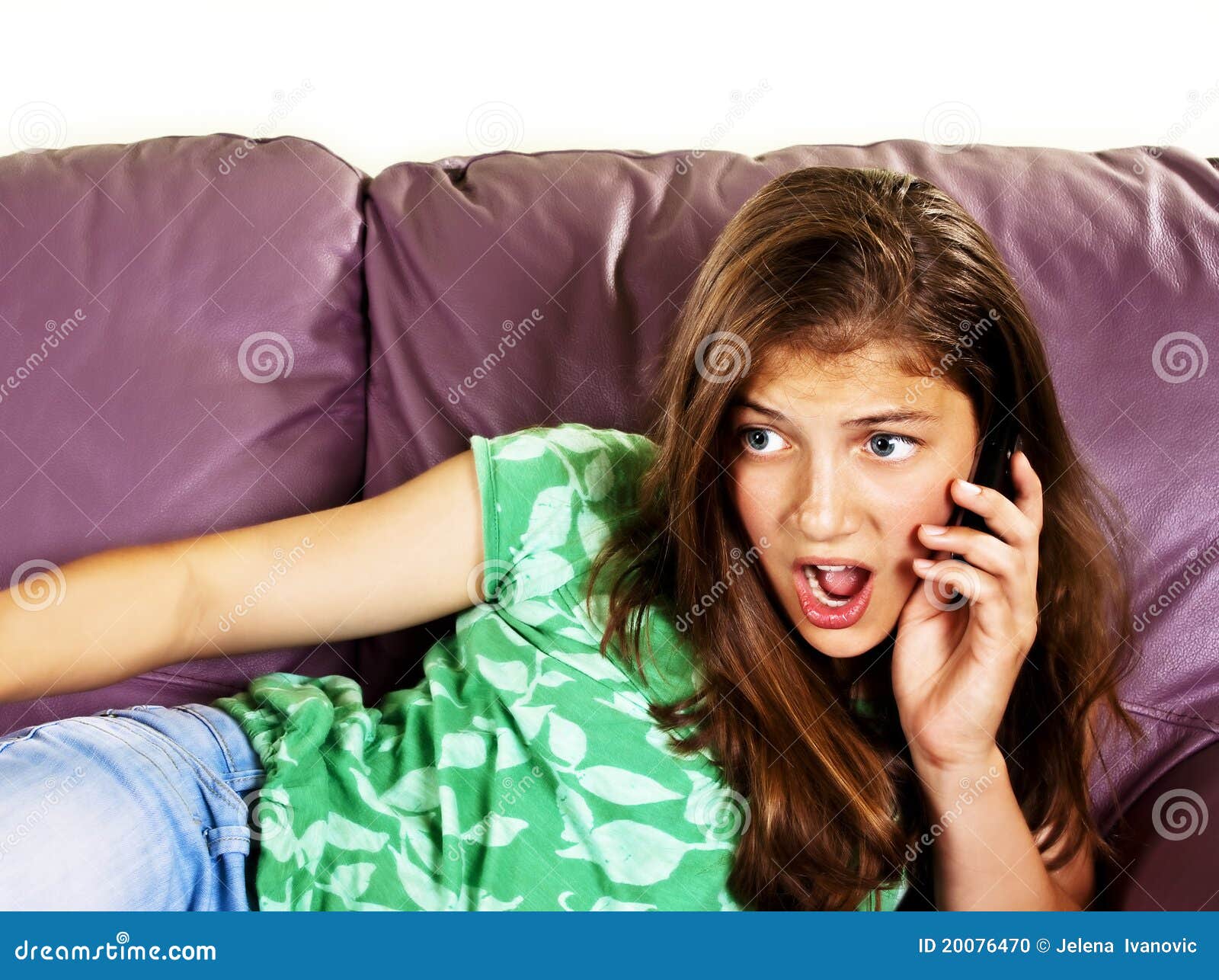 Surprised Female Teenager Talking on Phone Stock Photo - Image of ...