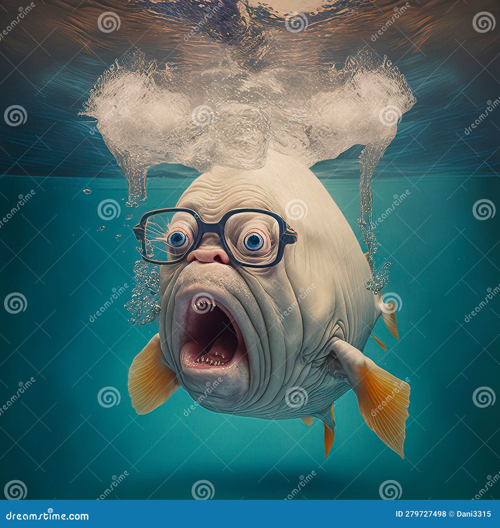 Surprised Fish with Glasses in Fantasy Art Stock Illustration ...