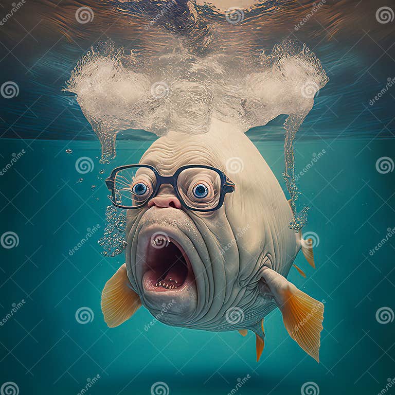 Surprised Fish with Glasses in Fantasy Art Stock Illustration ...