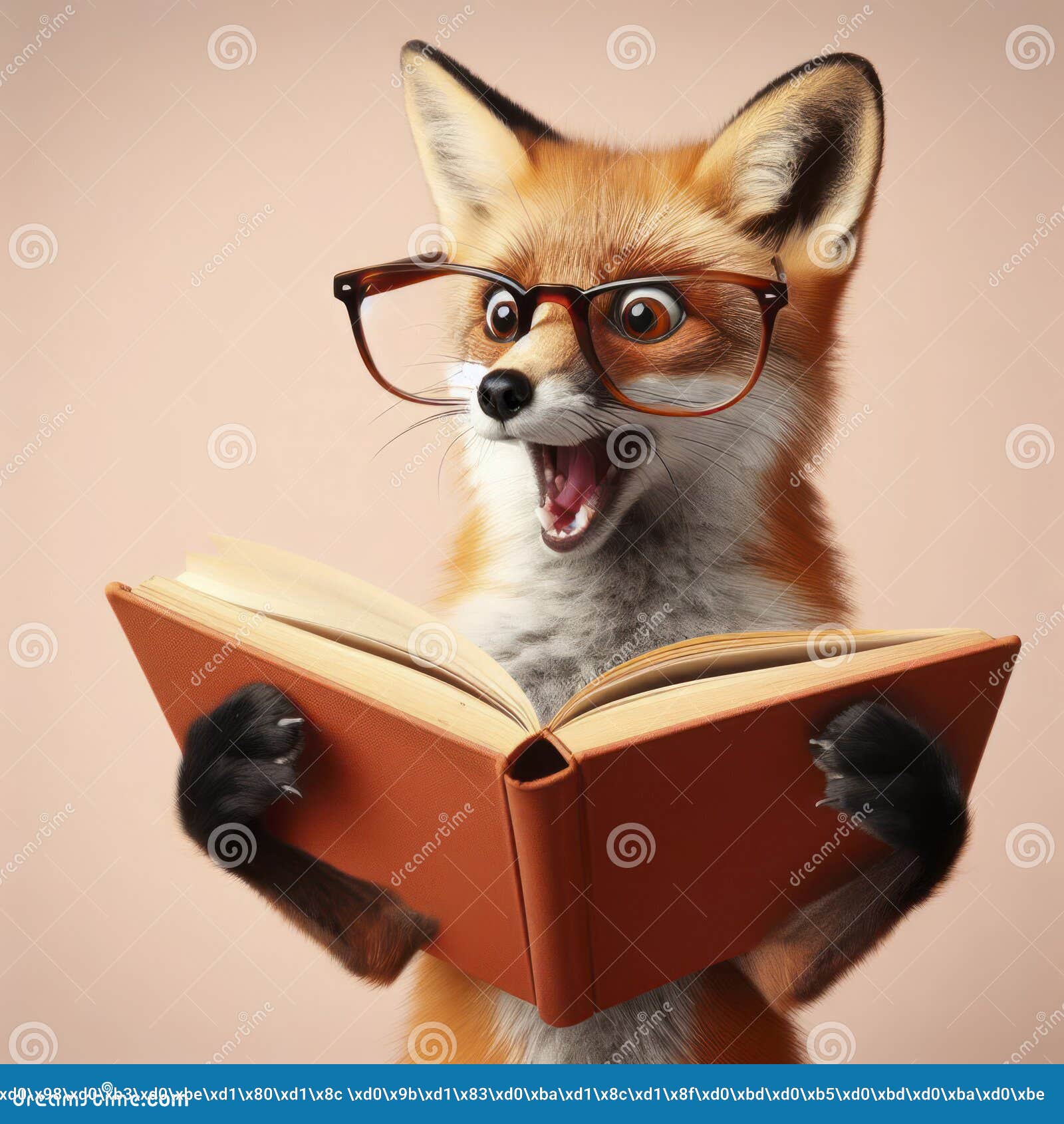 Surprised Fox in Glasses Holding Opened Book. Ai Generative Stock ...