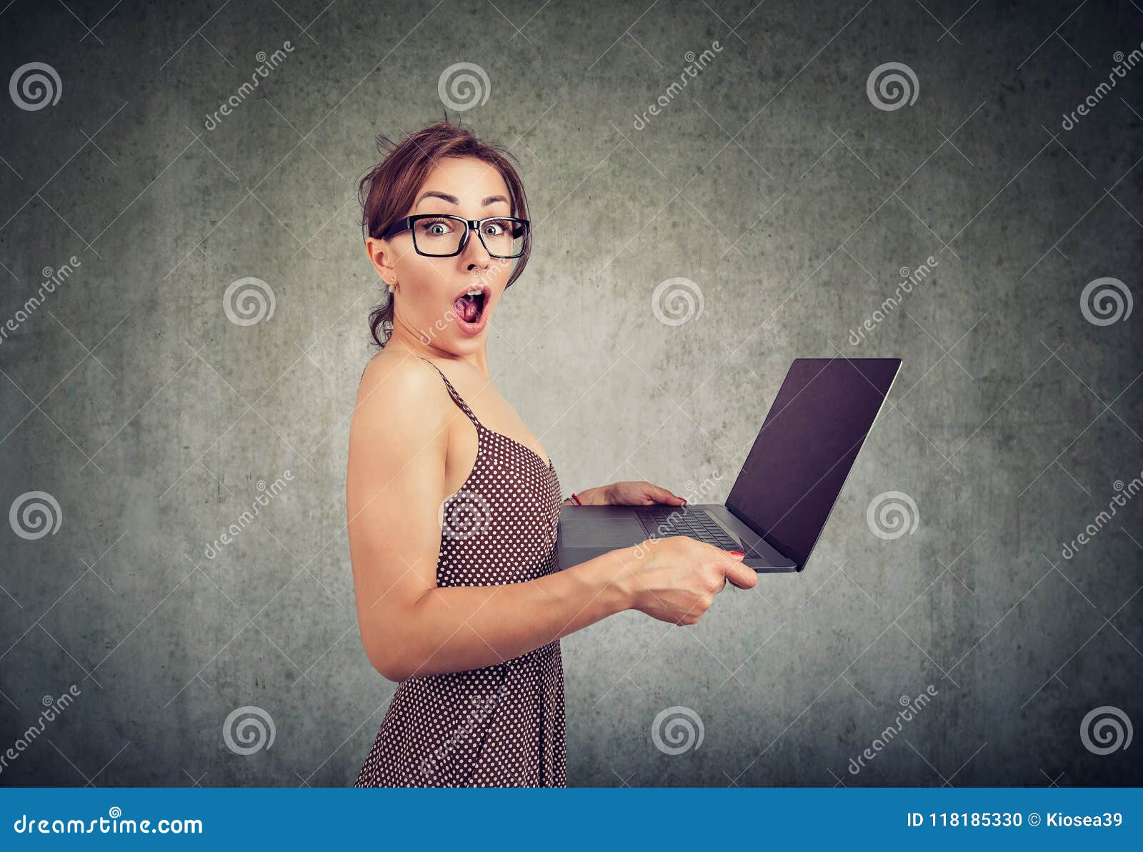Surprised Young Woman with Laptop Computer Stock Photo - Image of funny ...