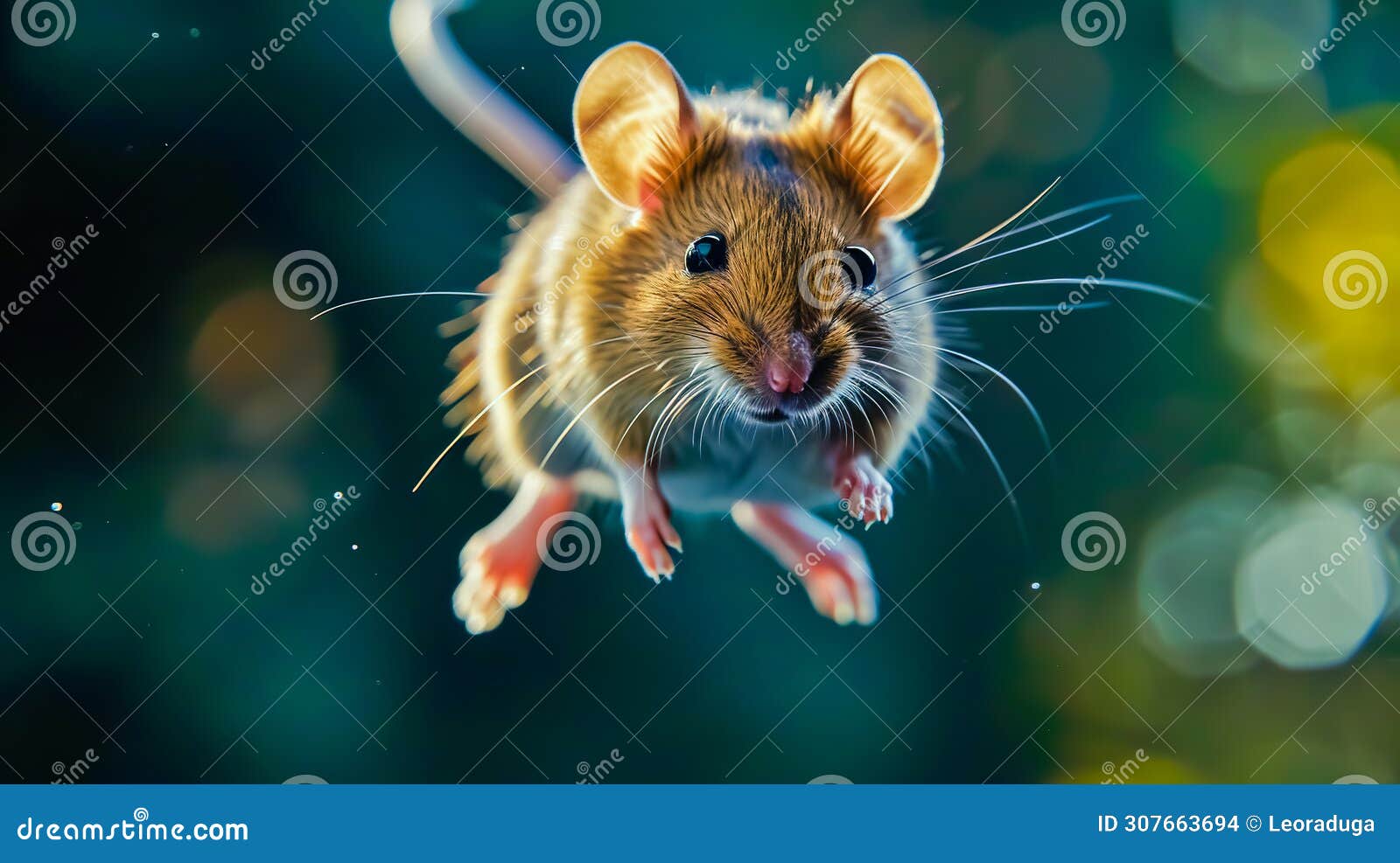 Surprised Funny Mouse Flying. Mouse Jumping Mid-air Looking at Camera ...